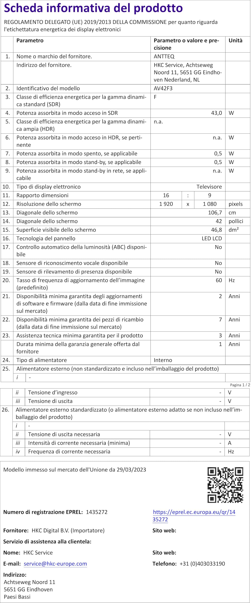 INNO-HIT Smart TV IH43FWB, 43 Pollici, FullHD, WebOS, 1920 x 1080, LED ...