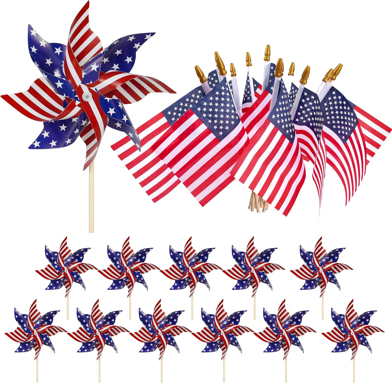 Amazon.com: HOOSUN American Flags Patriotic Pinwheels,24 Pack 4th of ...