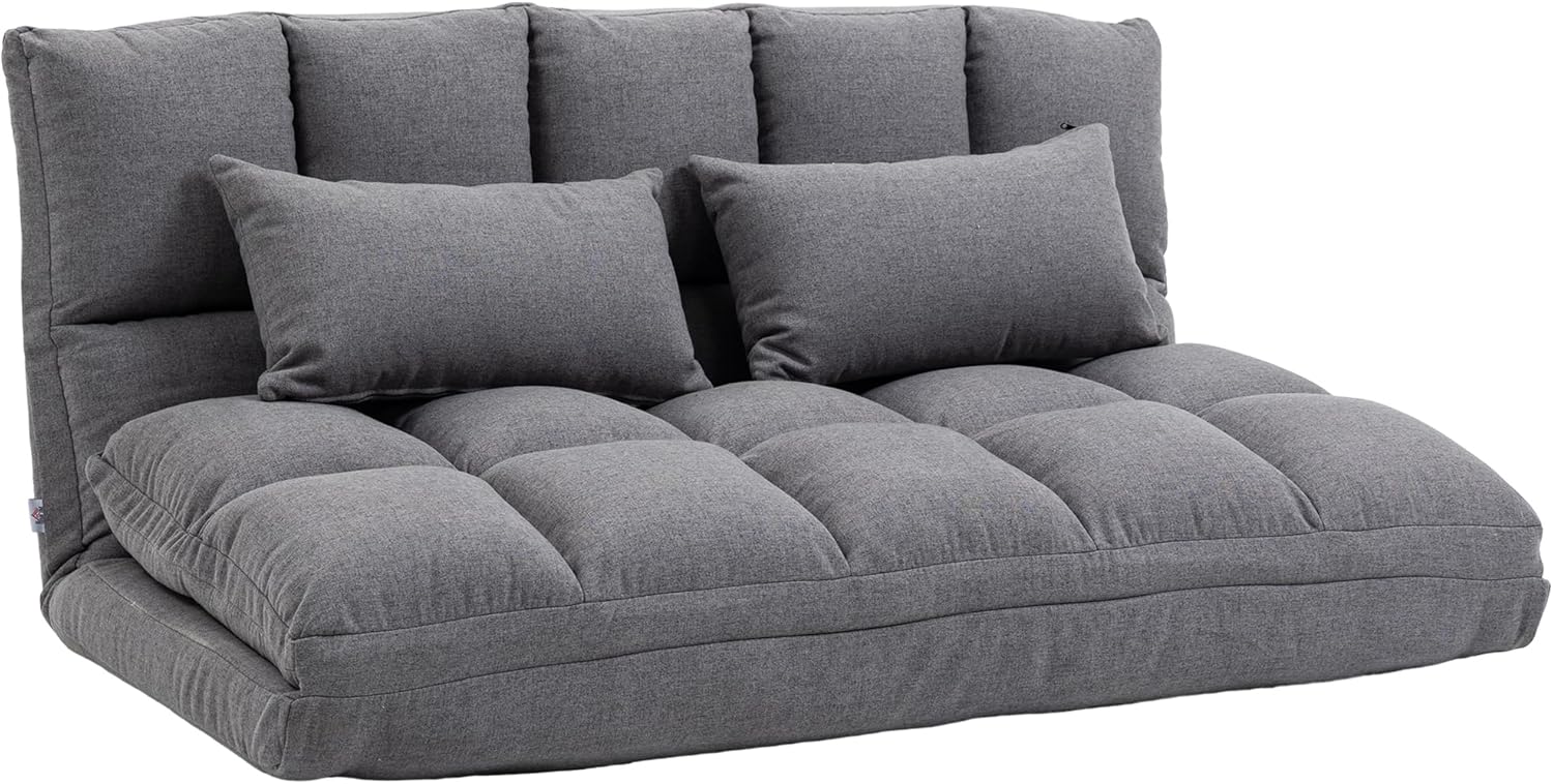 HOMCOM Convertible Floor Sofa, Foldable 2-Seater Lazy Sofa Sleeper ...