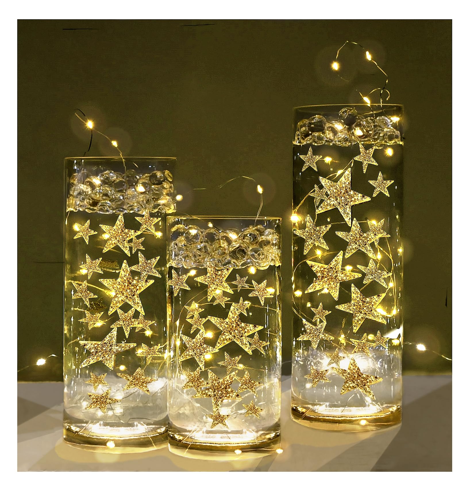 Amazon.com: 50 Floating Glitter Gold Stars-Large Sizes-Fills 1 Gallon ...