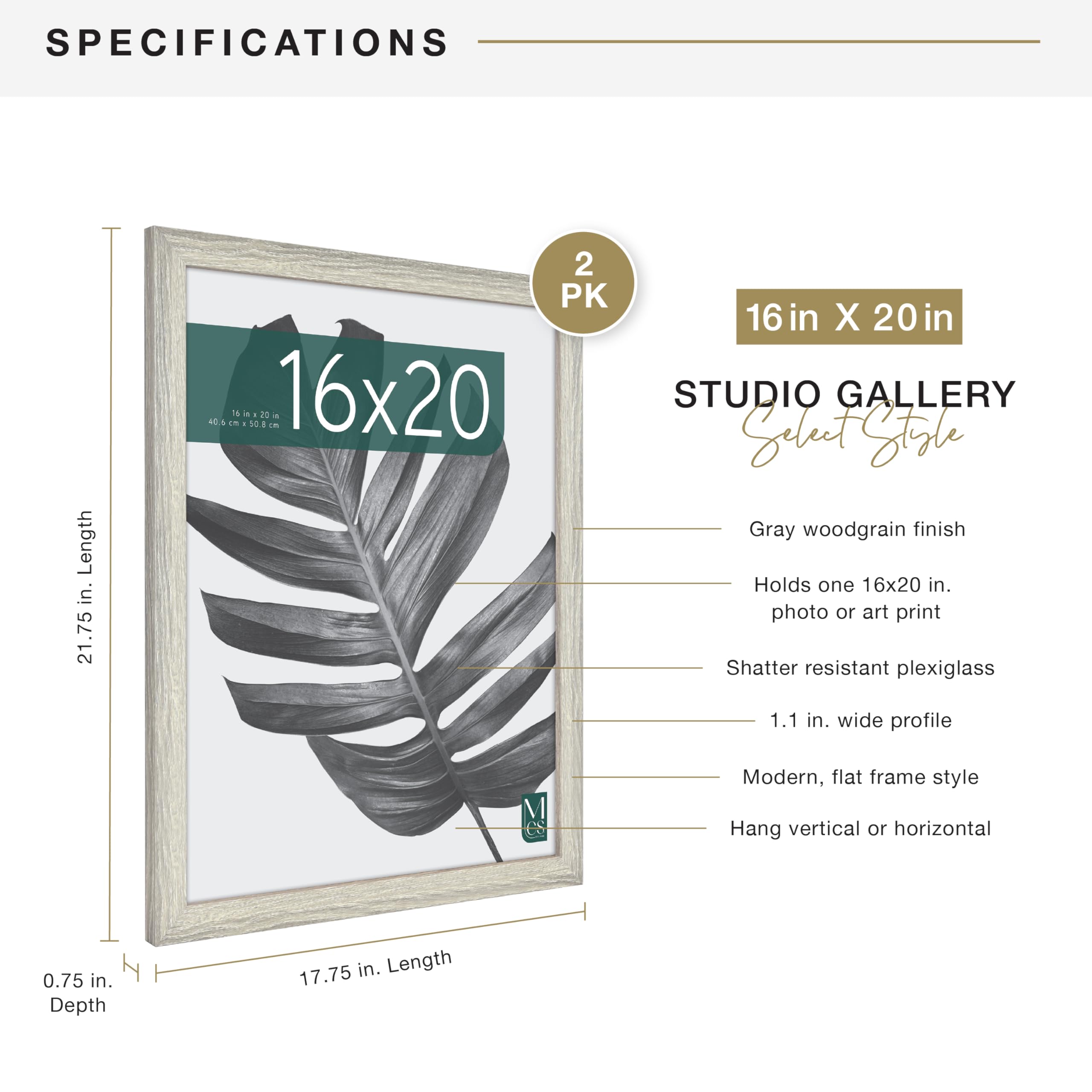 Snapklik.com : MCS Studio Gallery 16x20 Poster Frame Gray Woodgrain ...