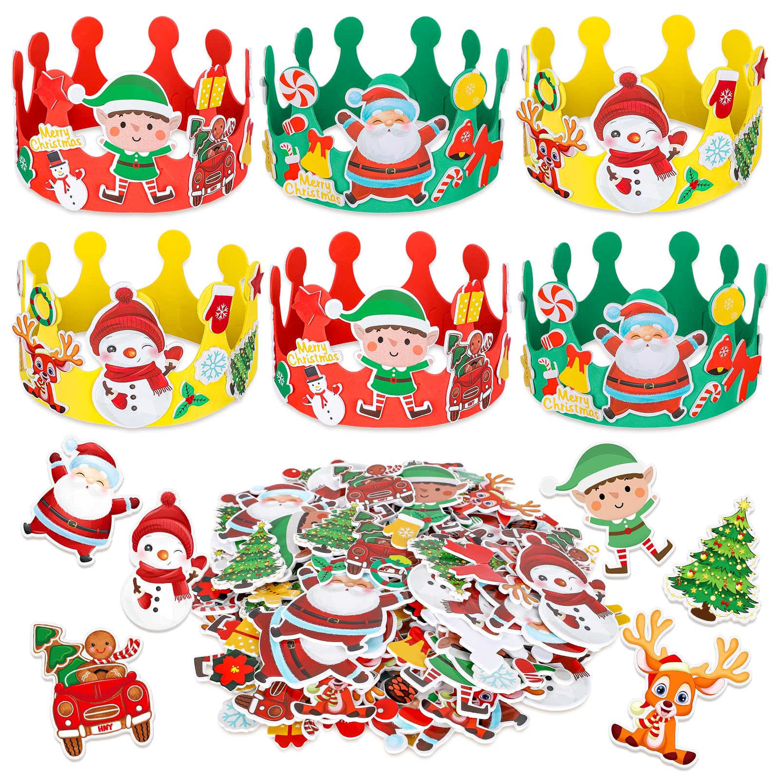 Amazon.com: AnyDesign 180Pcs Christmas Foam Crown DIY Craft Kit Snowman ...