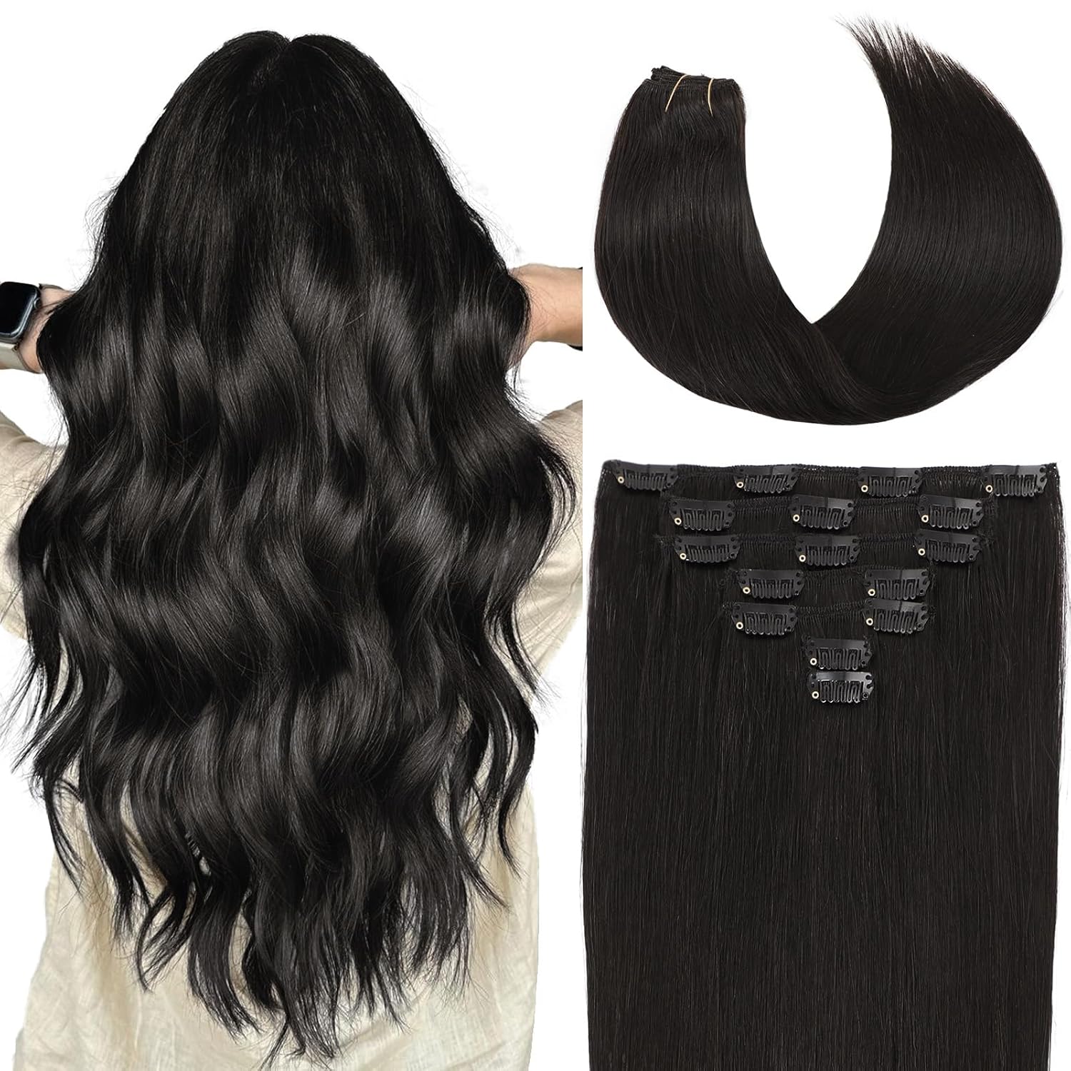 Amazon.com : Befana Clip in Hair Extensions Real Human Hair,16 Inch 7 ...