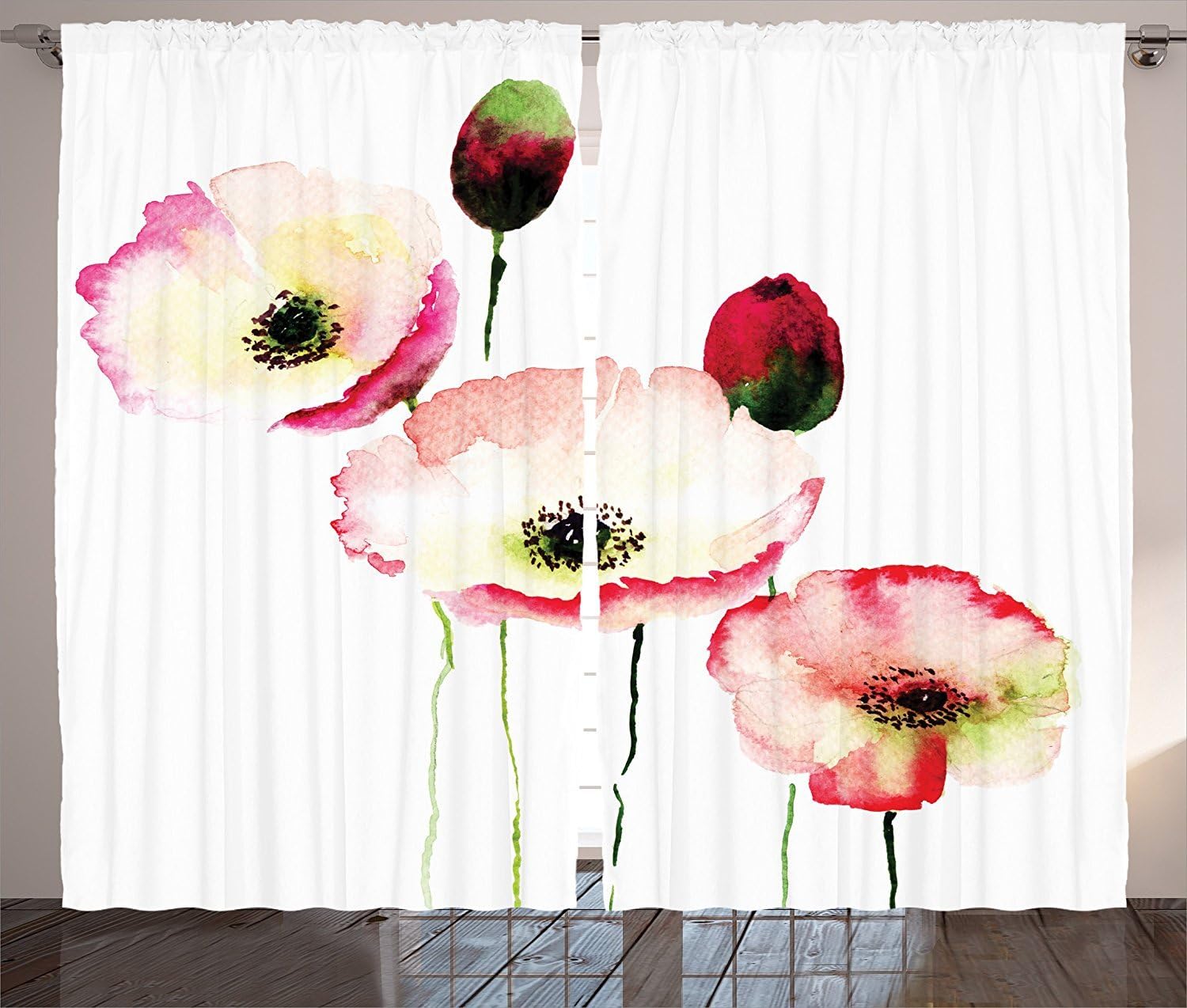 Amazon.com: sophiehome Poppy Decor Curtains Stylised Different Sized ...