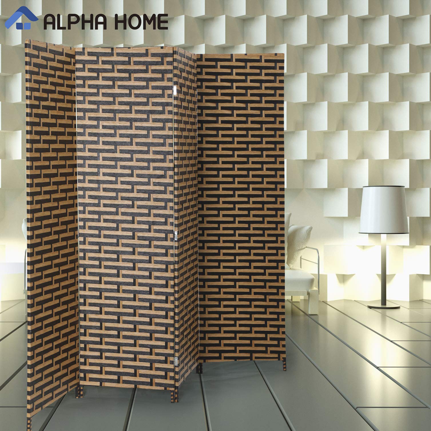 ALPHA HOME Woven Room Divider 4 Panel 6 Ft Portable Wide Tall Double ...