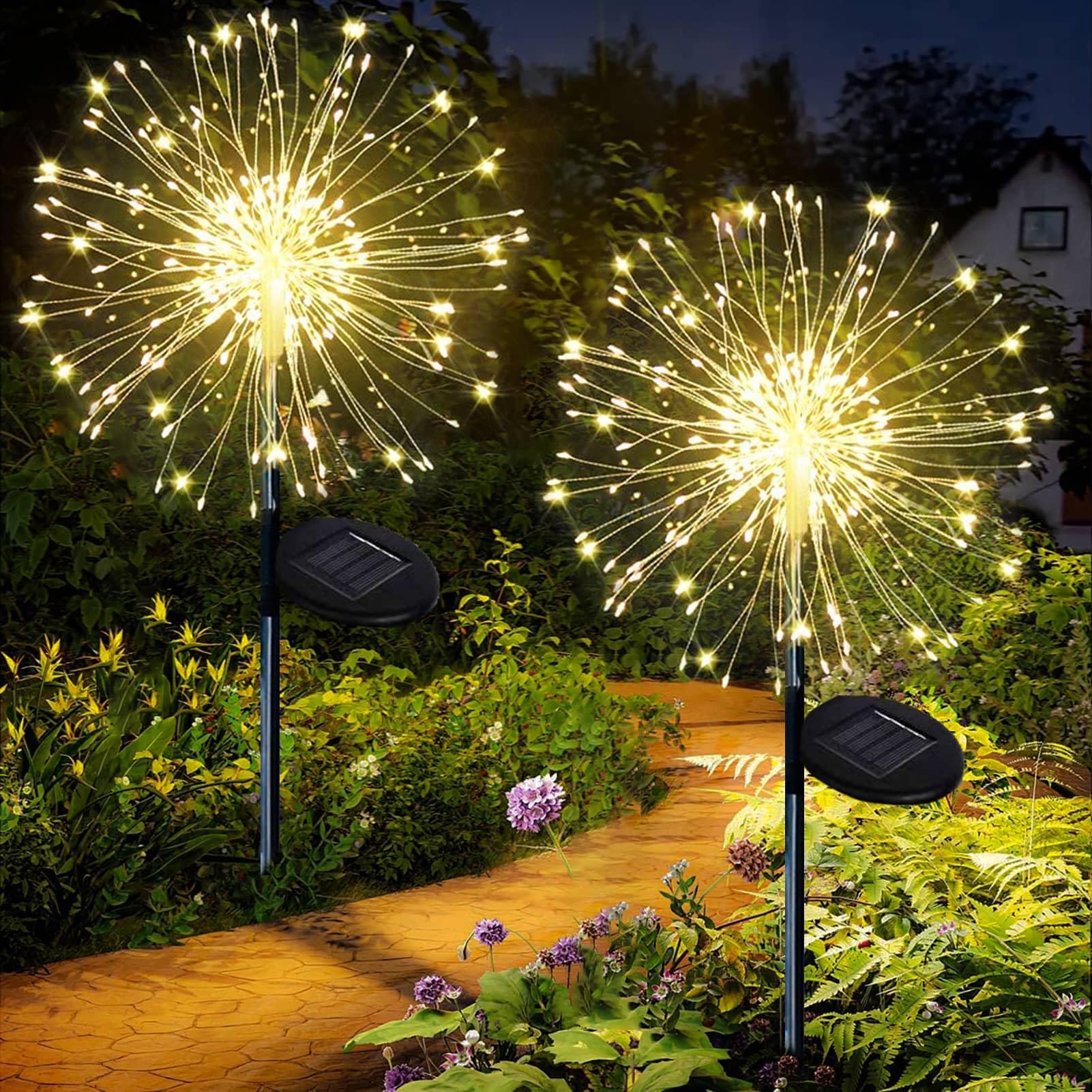 2 Stück Solarstecker für Außen Garten, 8 Modi Solar Gartenleuchten für ...