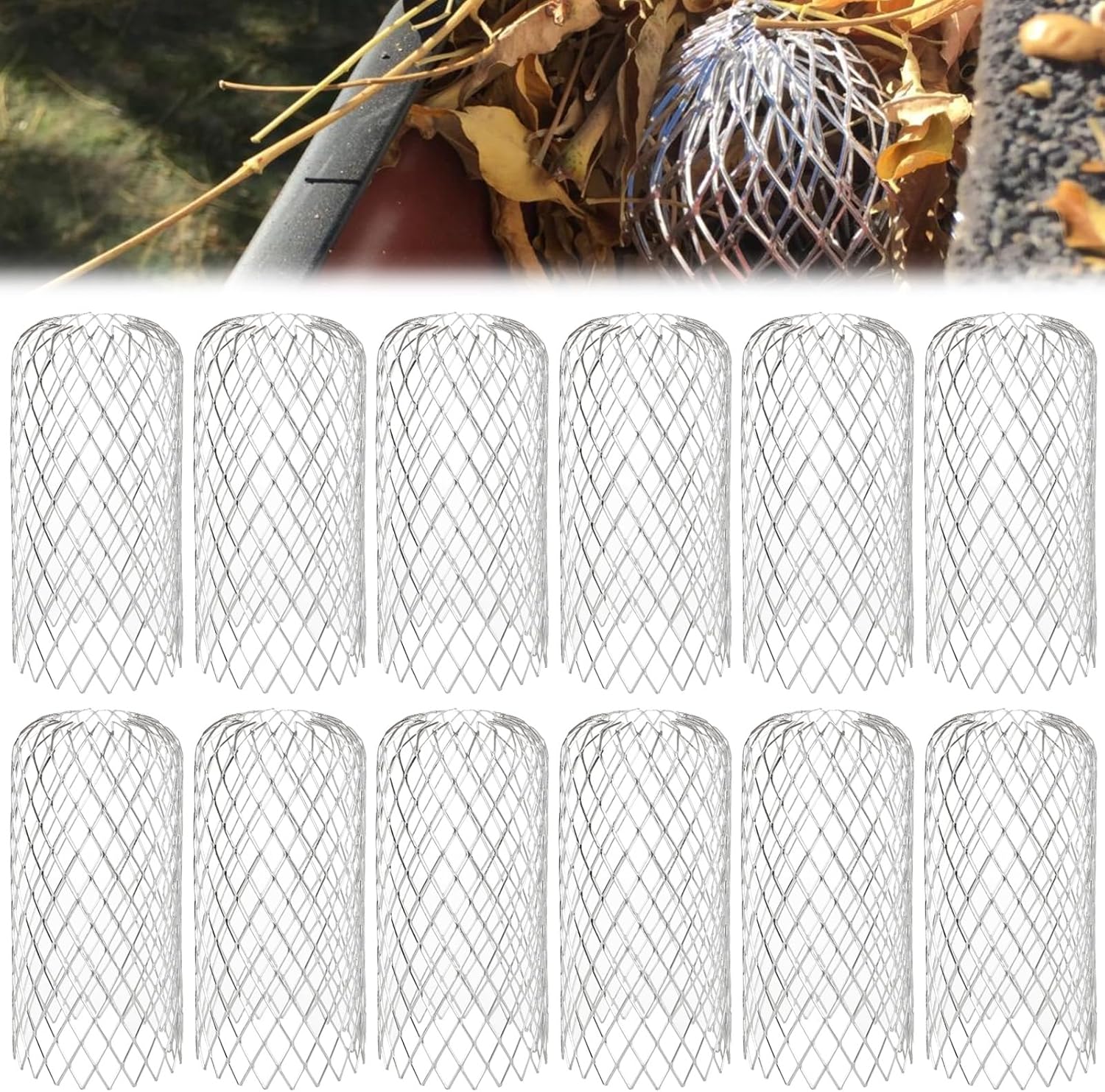 AHAQU 12PCS Gutter Guards, 3.5-8.5cm Aluminum Downpipe Leaf Guard ...