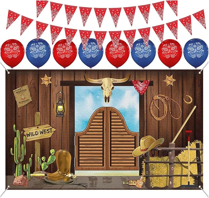 Amazon.com: Western Party Banner Backdrop, 40 Pieces Bandana Western ...