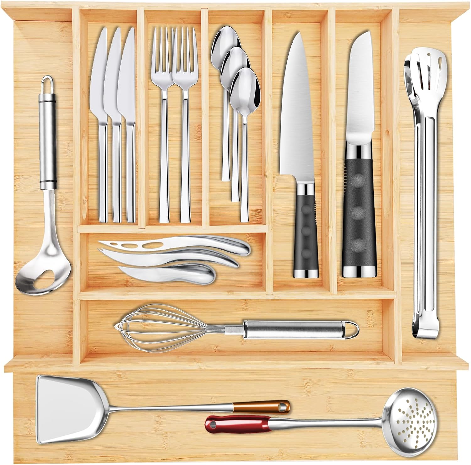 Amazon.com: KAHIT Bamboo Silverware Drawer Organizer,Kitchen Drawer ...