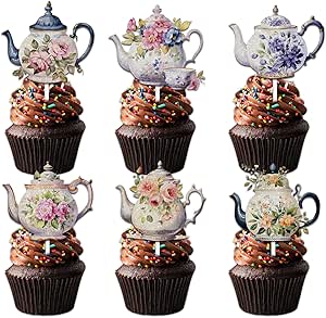 Amazon.com: Teapot Dessert Cupcake Topper Pick for Afternoon Tea Theme ...