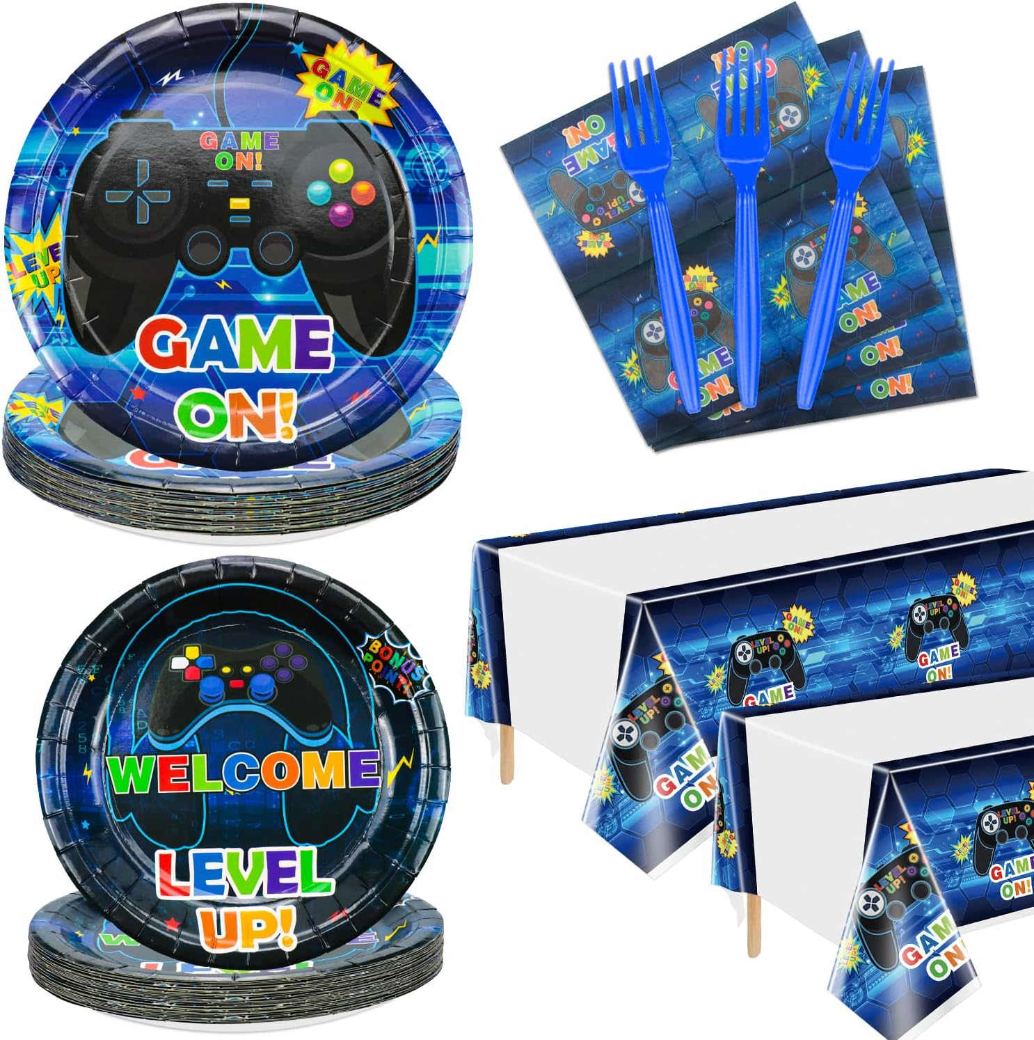 Amazon.com: Hegbolke Video Game Party Supplies Serve 20-81Pcs Plates ...