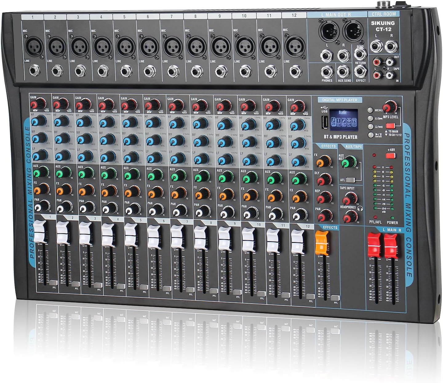 Amazon.com: SIKUING 12 Channel Audio Interfacer Sound Board Mixer DJ ...