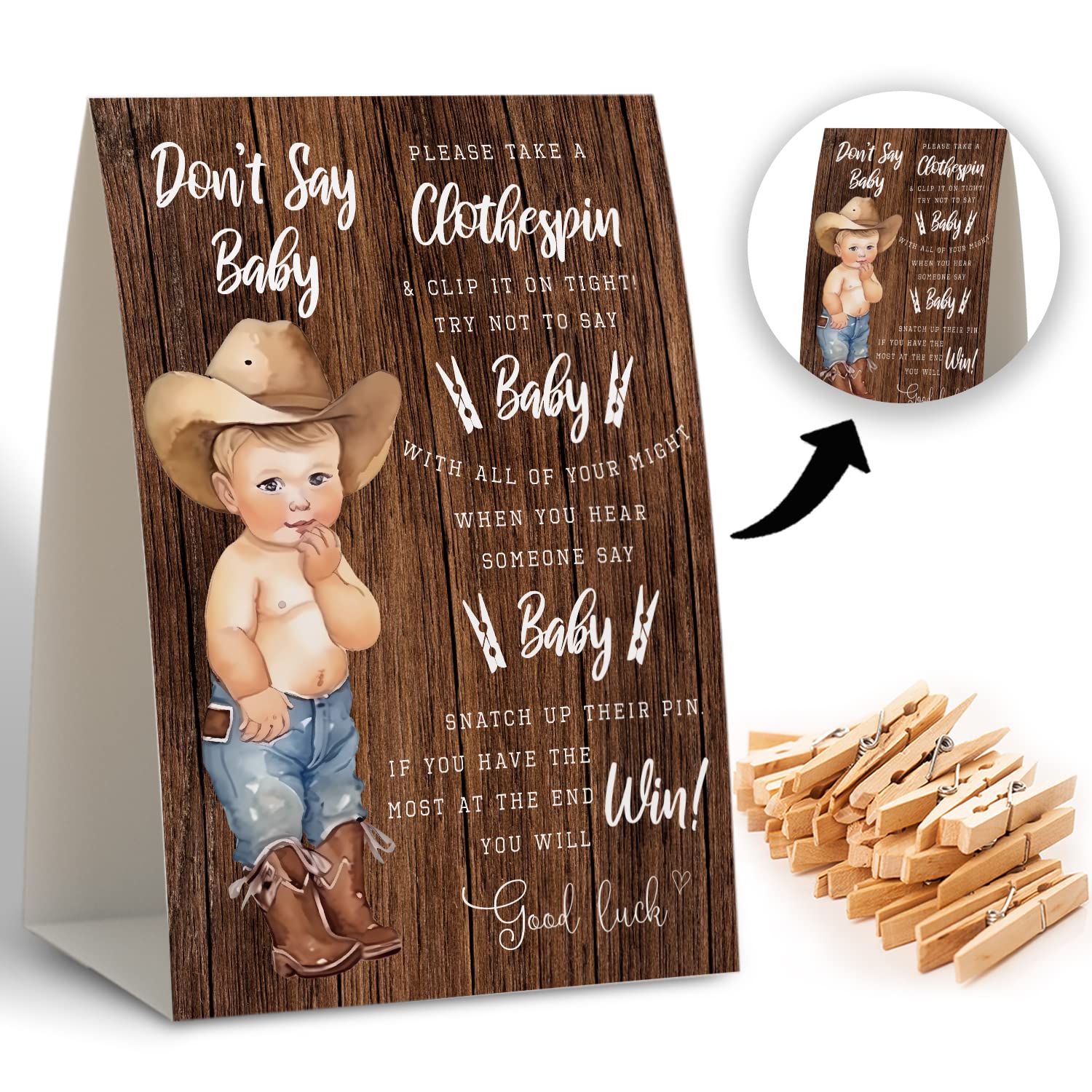 Amazon.com: Don't Say Baby Clothespin Games,Cowboy Baby Shower Game ...