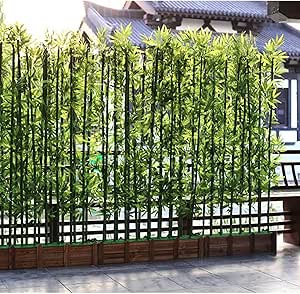 Pergola Patio Artificial Bamboo with Wood Planter & Plastic Leaves ...