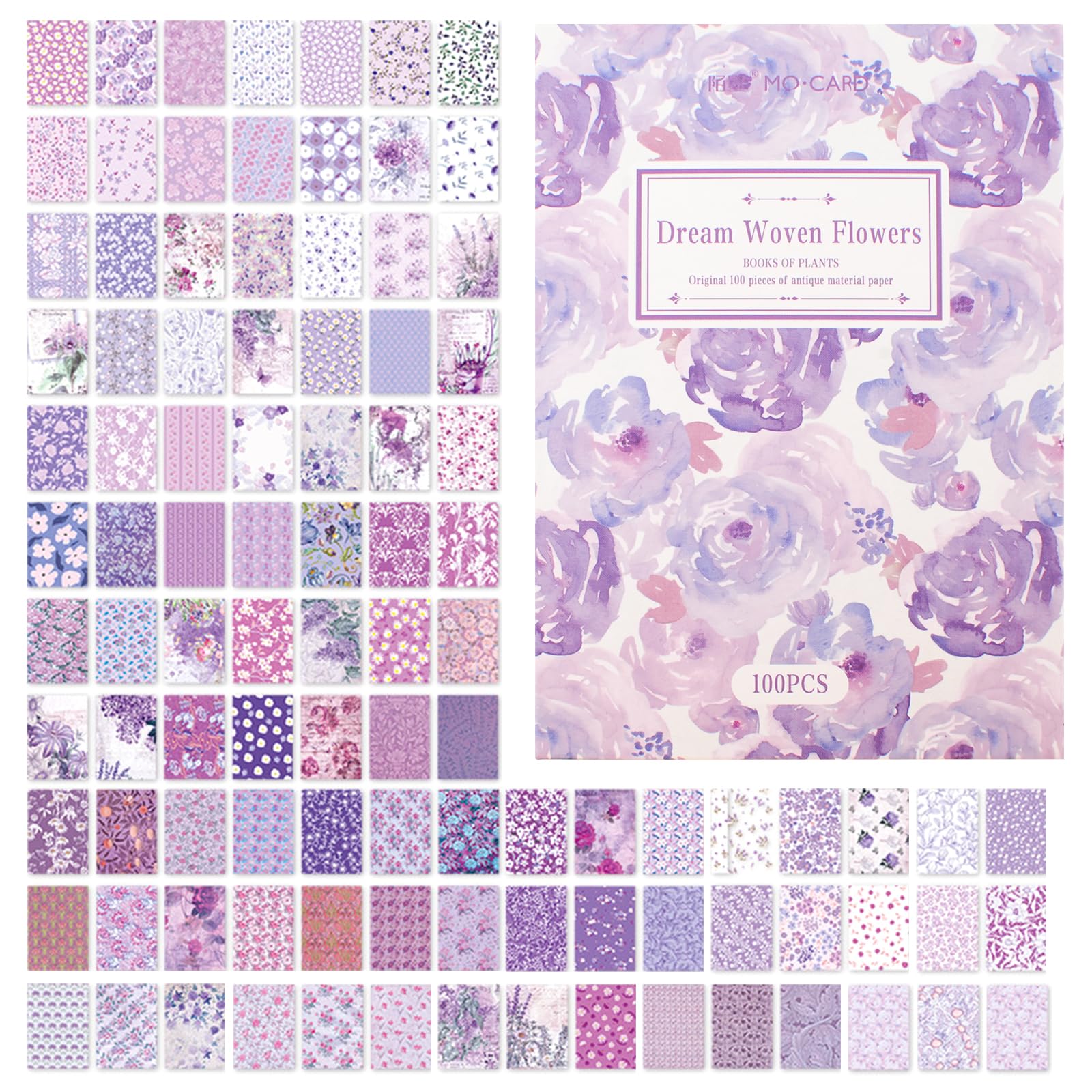 Amazon.com : URROMA Purple Flower Scrapbook Papers, 100 Sheets Floral ...