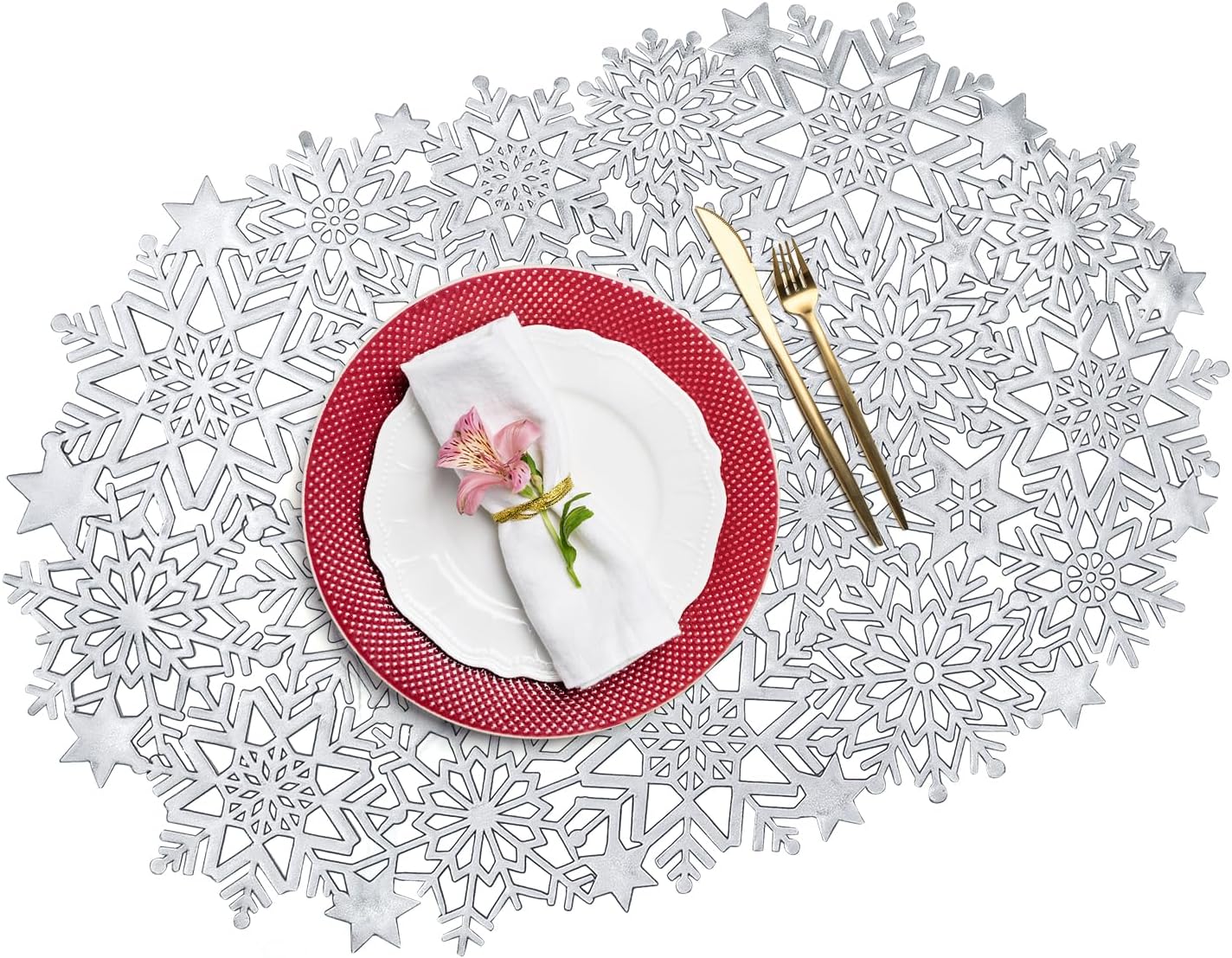 Amazon.com: Snowflake Placemats Set of 6 for Dinner Table, Christmas ...