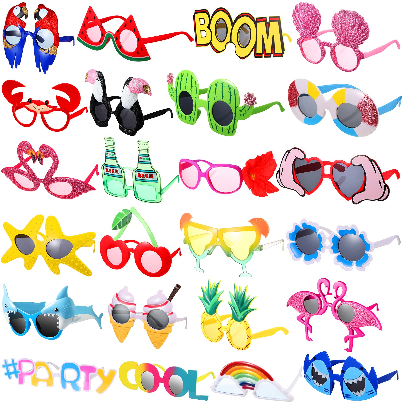 Junkin 24 Pairs Luau Party Sunglasses Funny Hawaiian Tropical Glasses ...