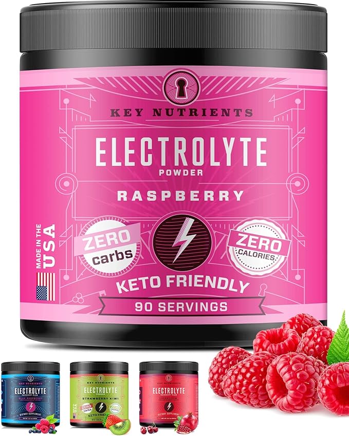 Key Nutrients Electrolytes Powder - 90 Servings - Juicy Raspberry ...