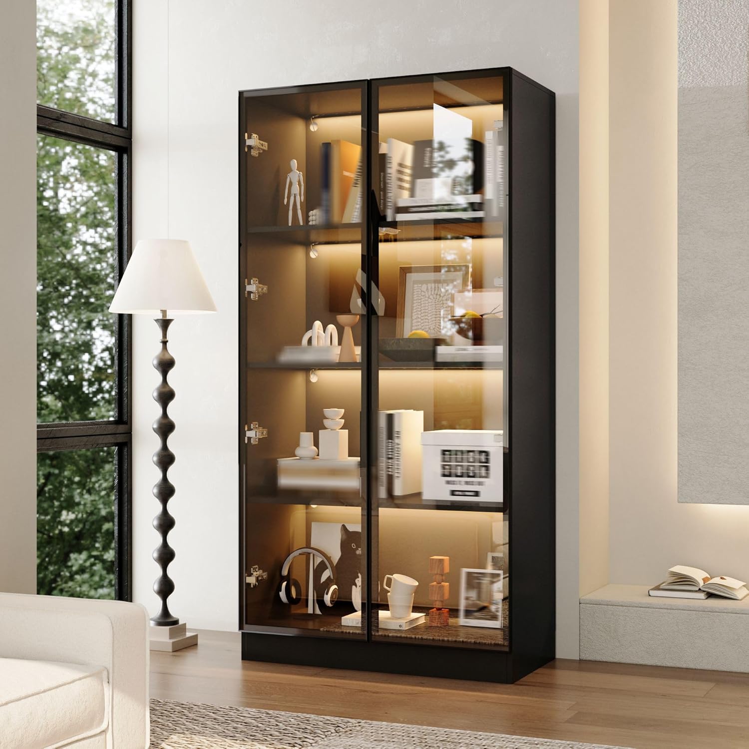 Amazon.com: Lovinouse Glass Display Case Cabinet with Adjustable Light ...