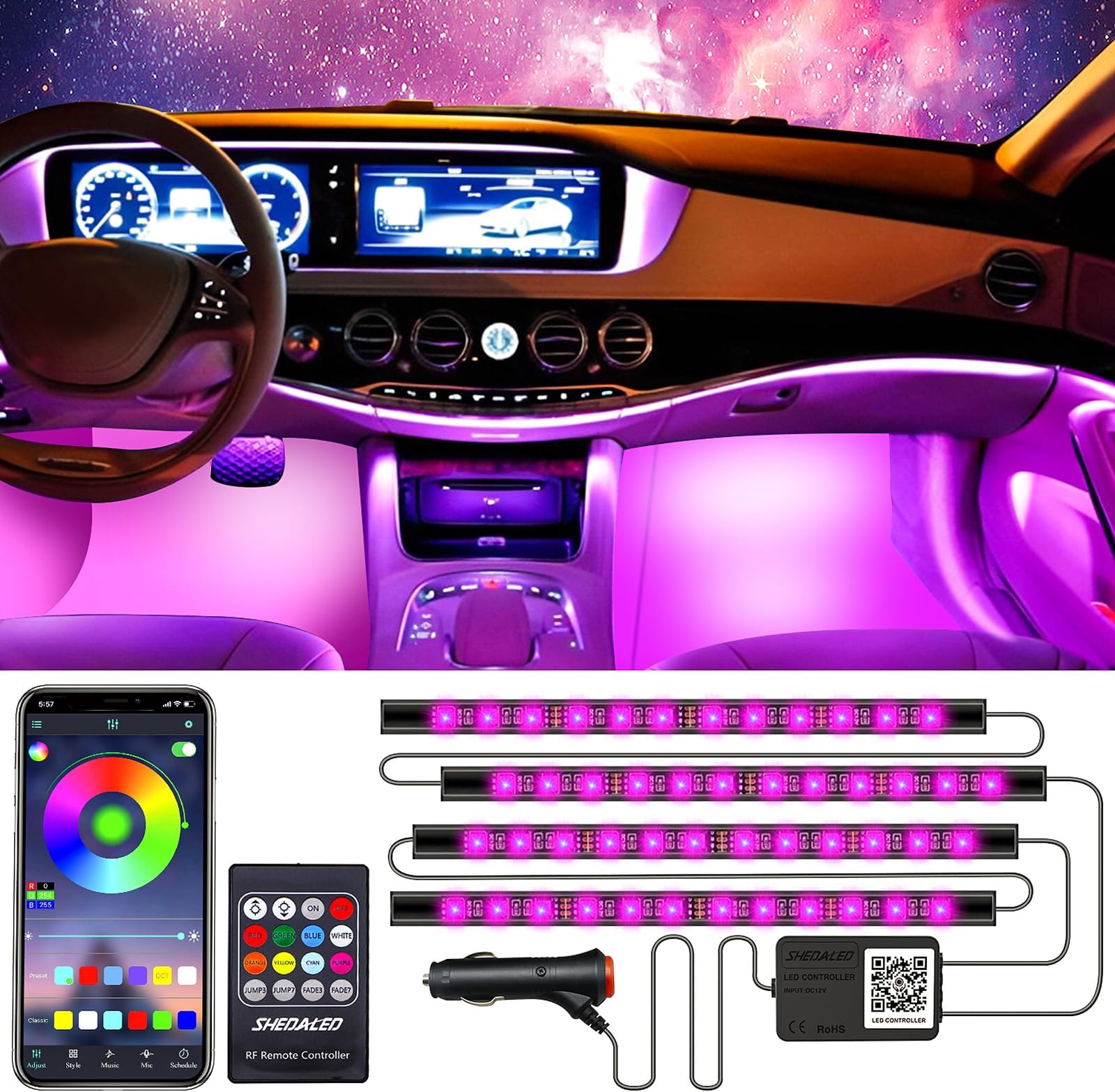 Amazon.com: Govee Car LED Strip Lights, Smart RGBIC Interior Car Lights ...