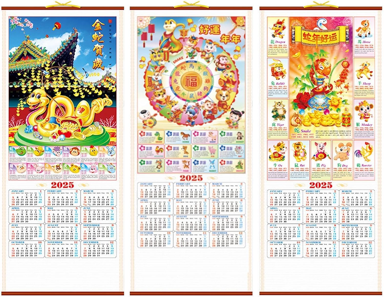 Chinesischer Scroll-Kalender 2025 - Schlangenkalender 2025 | Farbiger ...