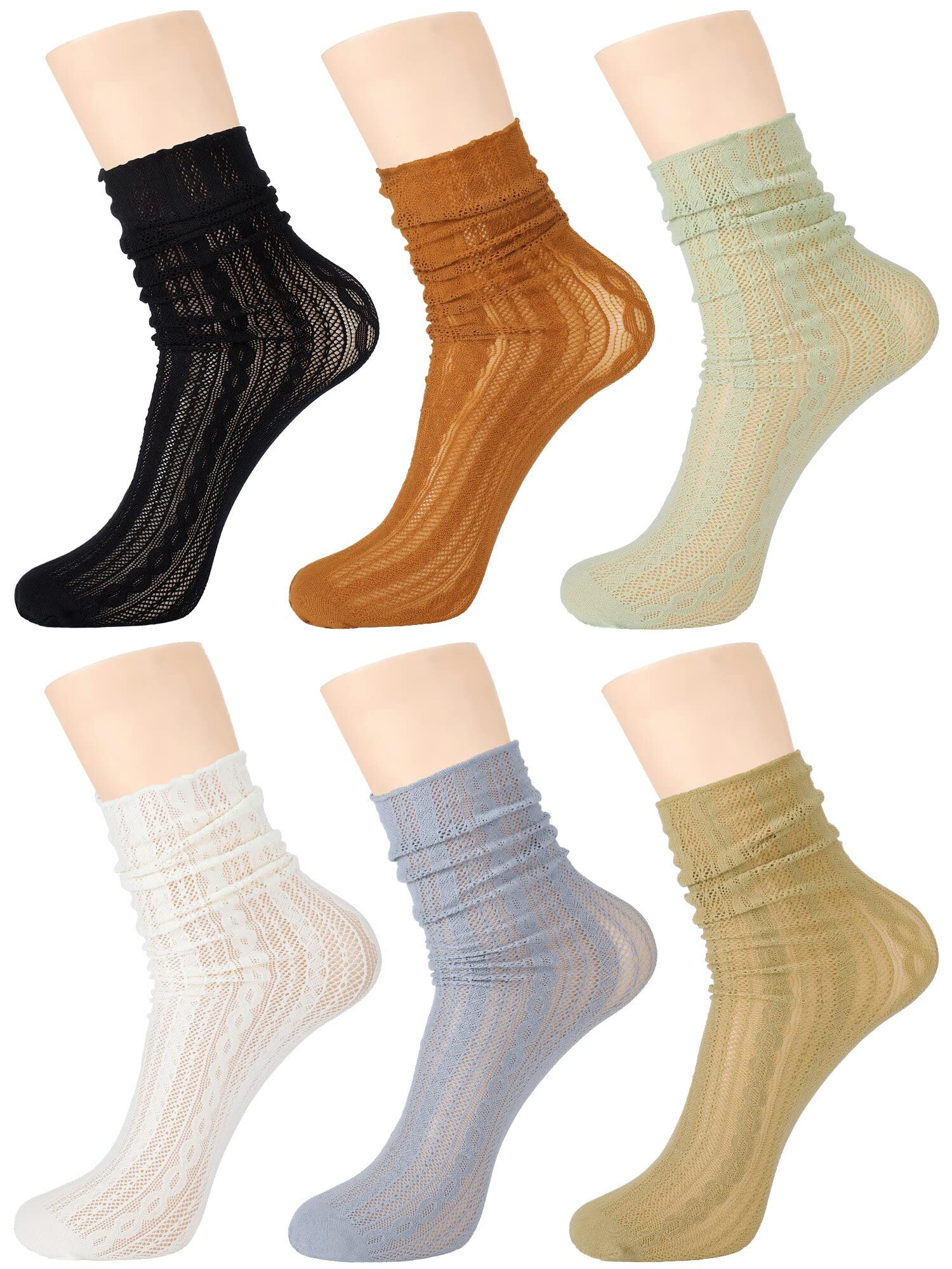 Bencailor 6 Pairs Women Lace Socks Mesh Sheer Ankle Socks Through ...