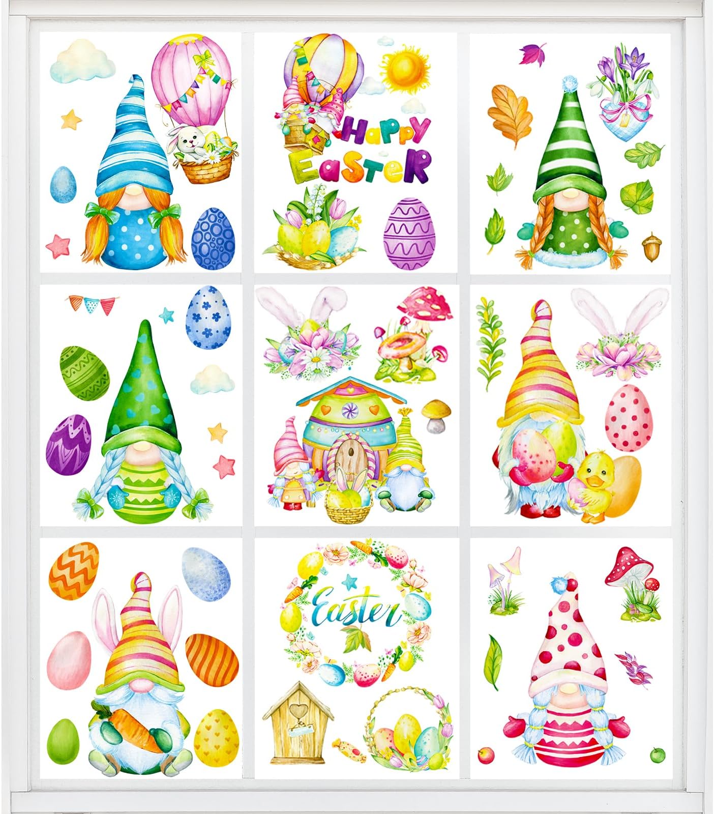 Amazon.com: Leyuefam 9 Sheets Spring Gnome Flower Window Clings ...