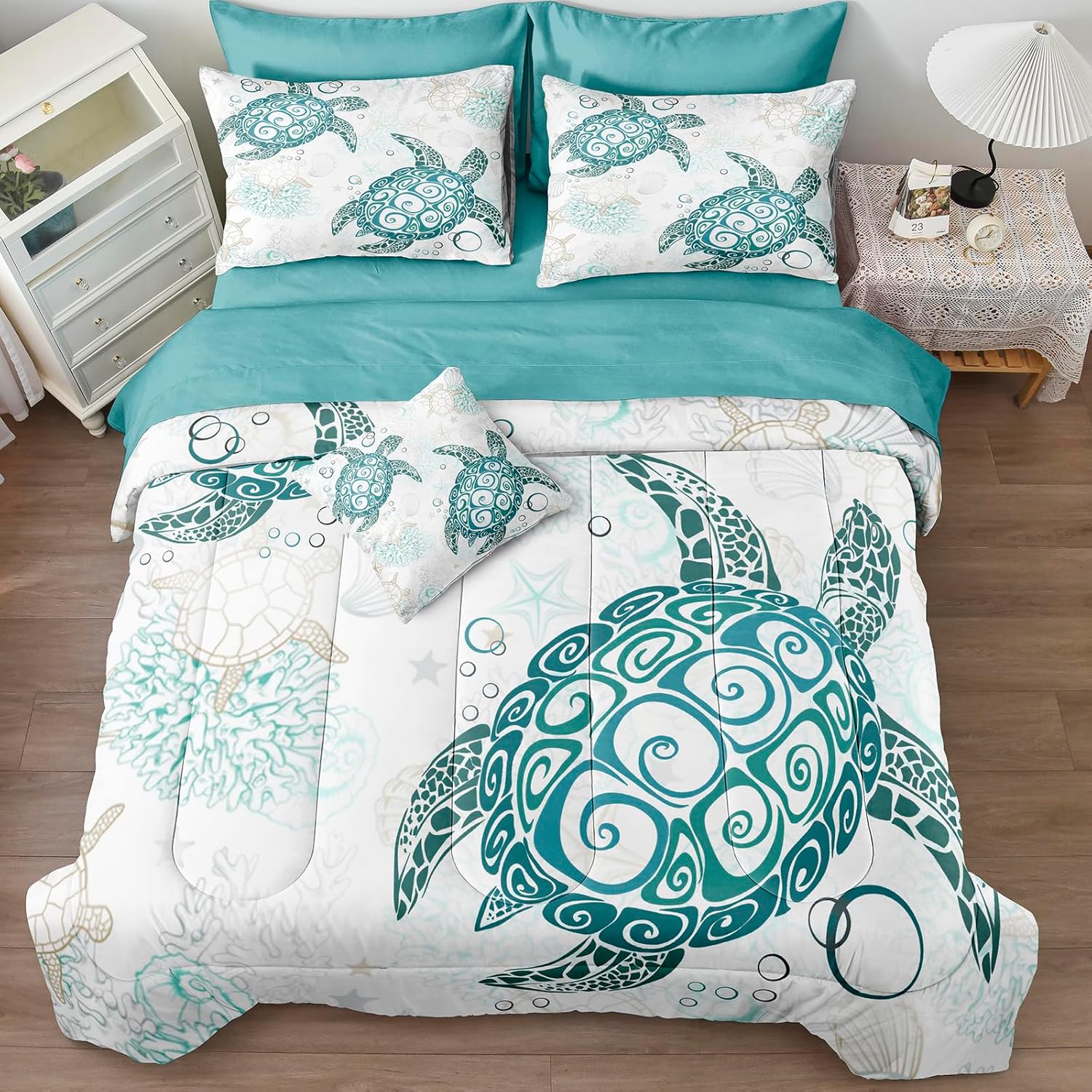 Amazon.com: MOVE OVER Sea Turtle Comforter Set with Sheet Set Full Size ...