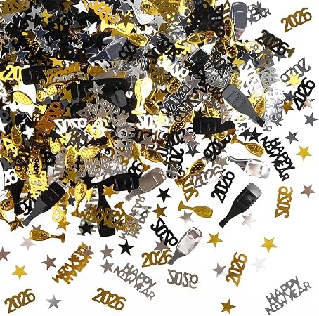 Confetti Gold Black, Pack of 1000 Confetti Happy New Year 2026 ...