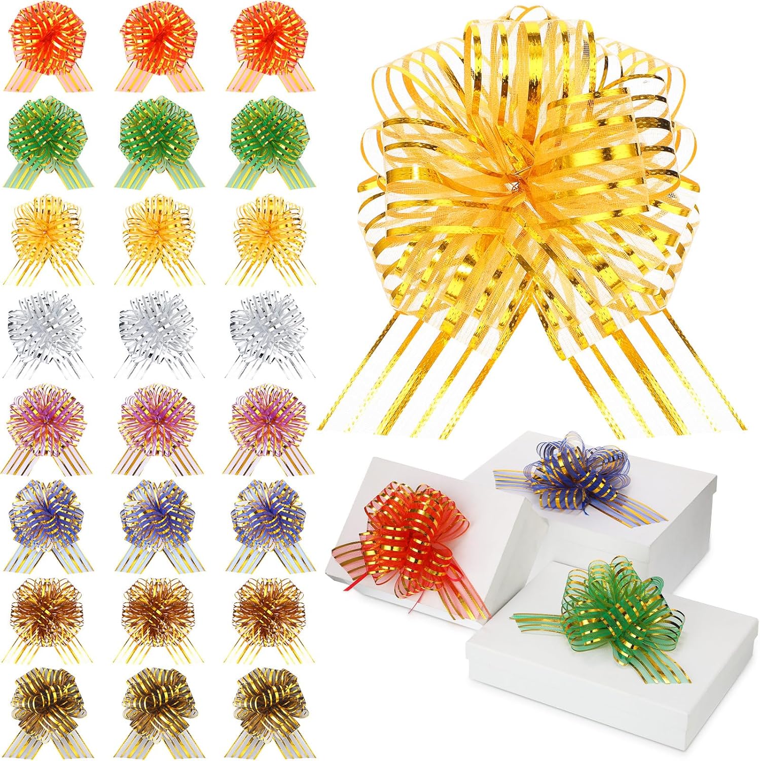 Amazon.com: Poen 24 Pcs Christmas Pull Bows for Gift Wrapping Large 6 ...