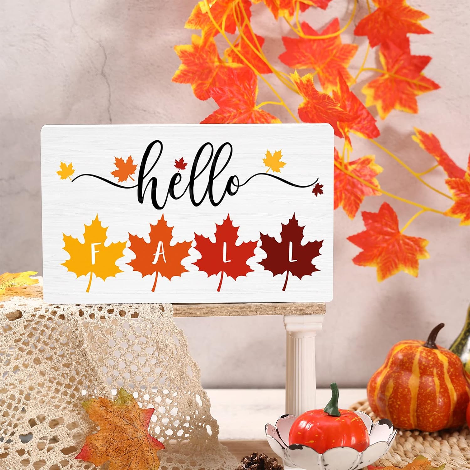 Yalikop Letrero de madera con texto en inglés Hello Fall para ...
