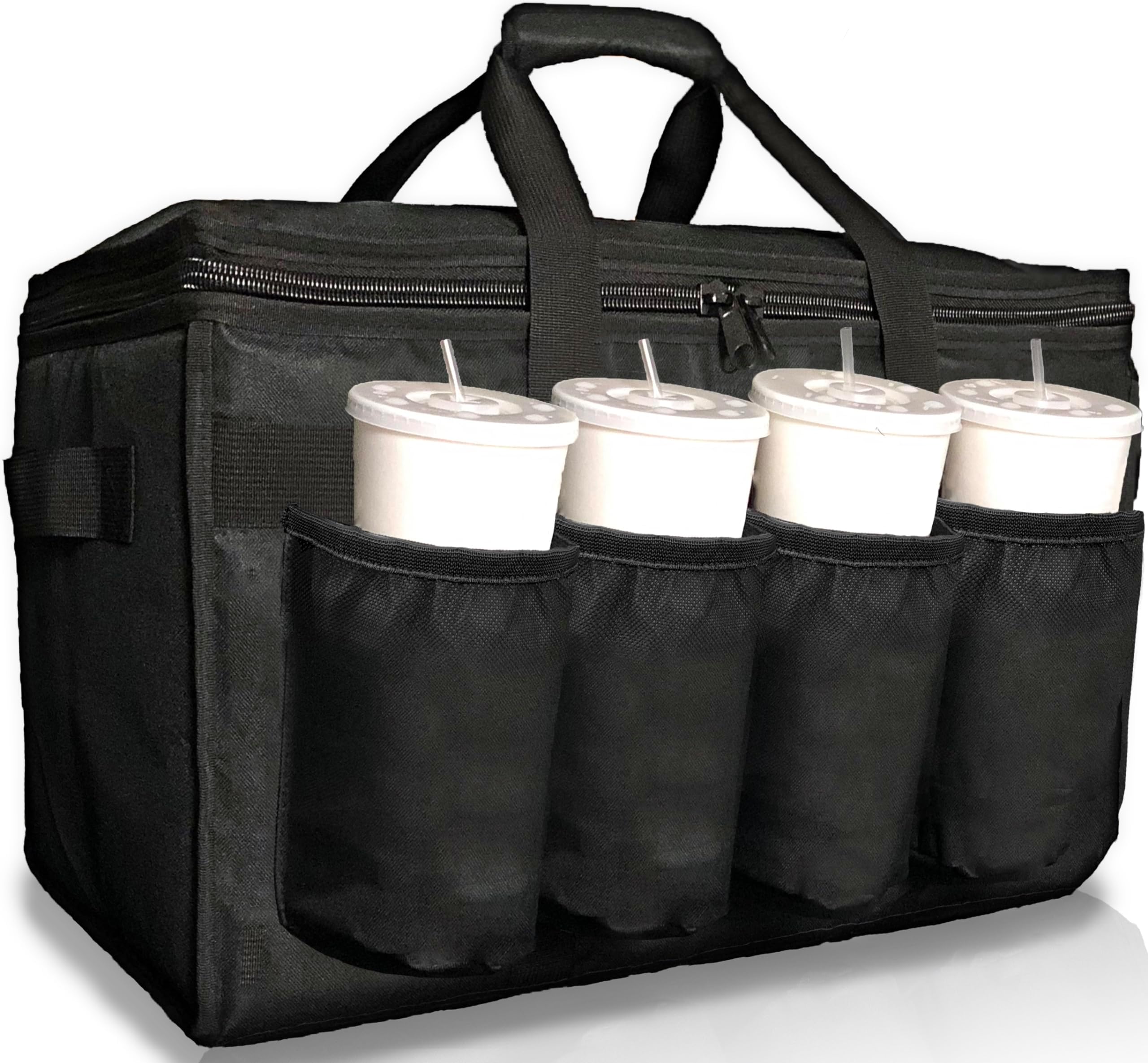 Insulated Food Delivery Bag with Cup Holders/Drink Carriers Premium XXL ...