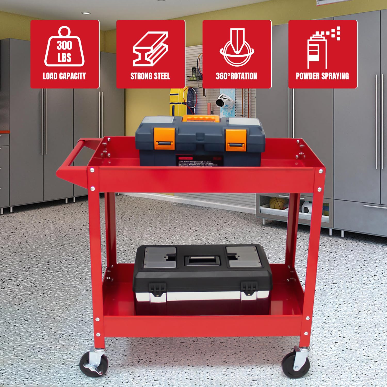 Snapklik.com : HPDMC 2-Tier Utility Cart 300lbs Capacity Heavy Duty ...