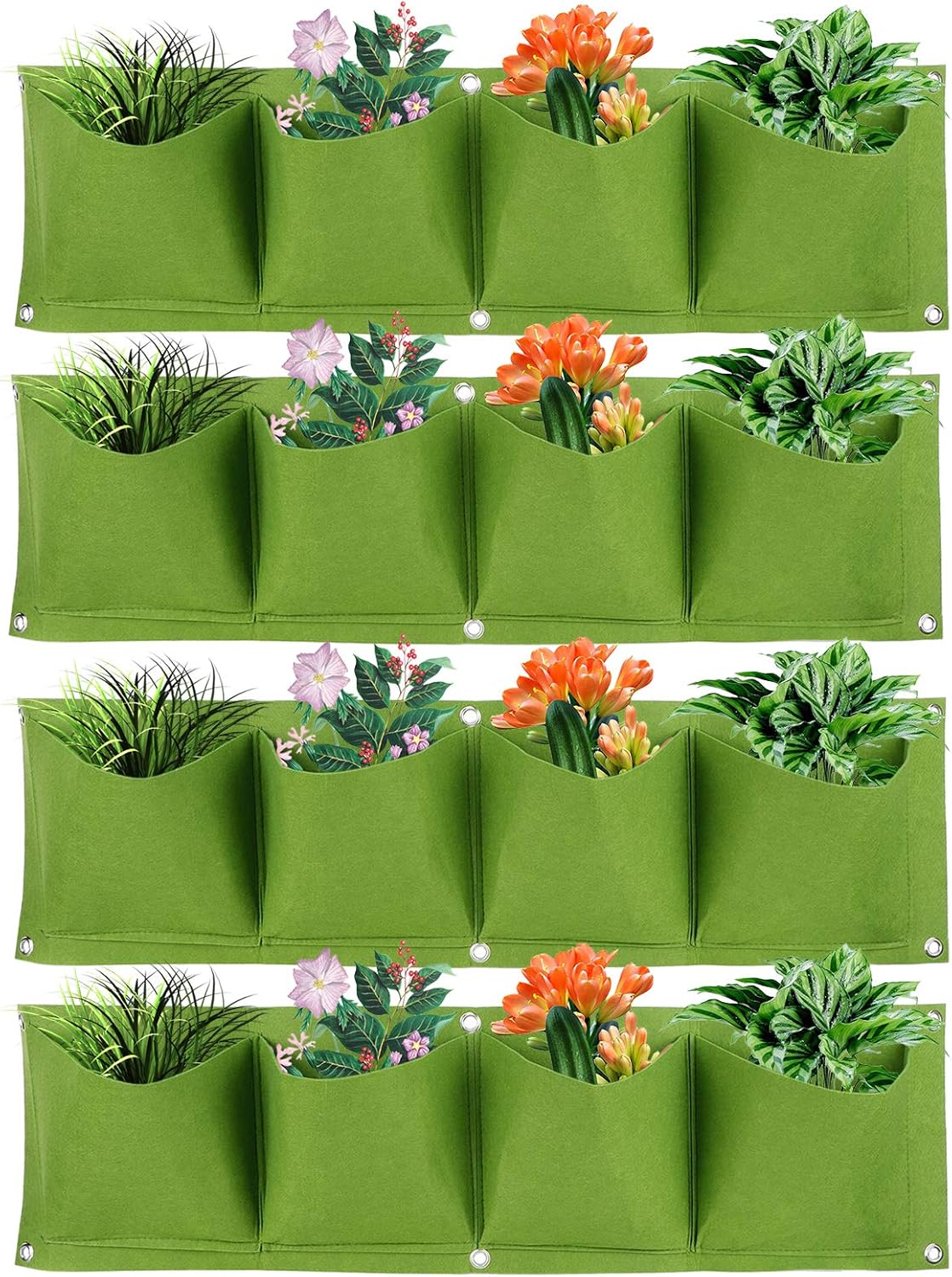 mumisuto 4Pcs Hanging Plant Grow Bags, 16 Pockets Wall Mounted Hanging ...
