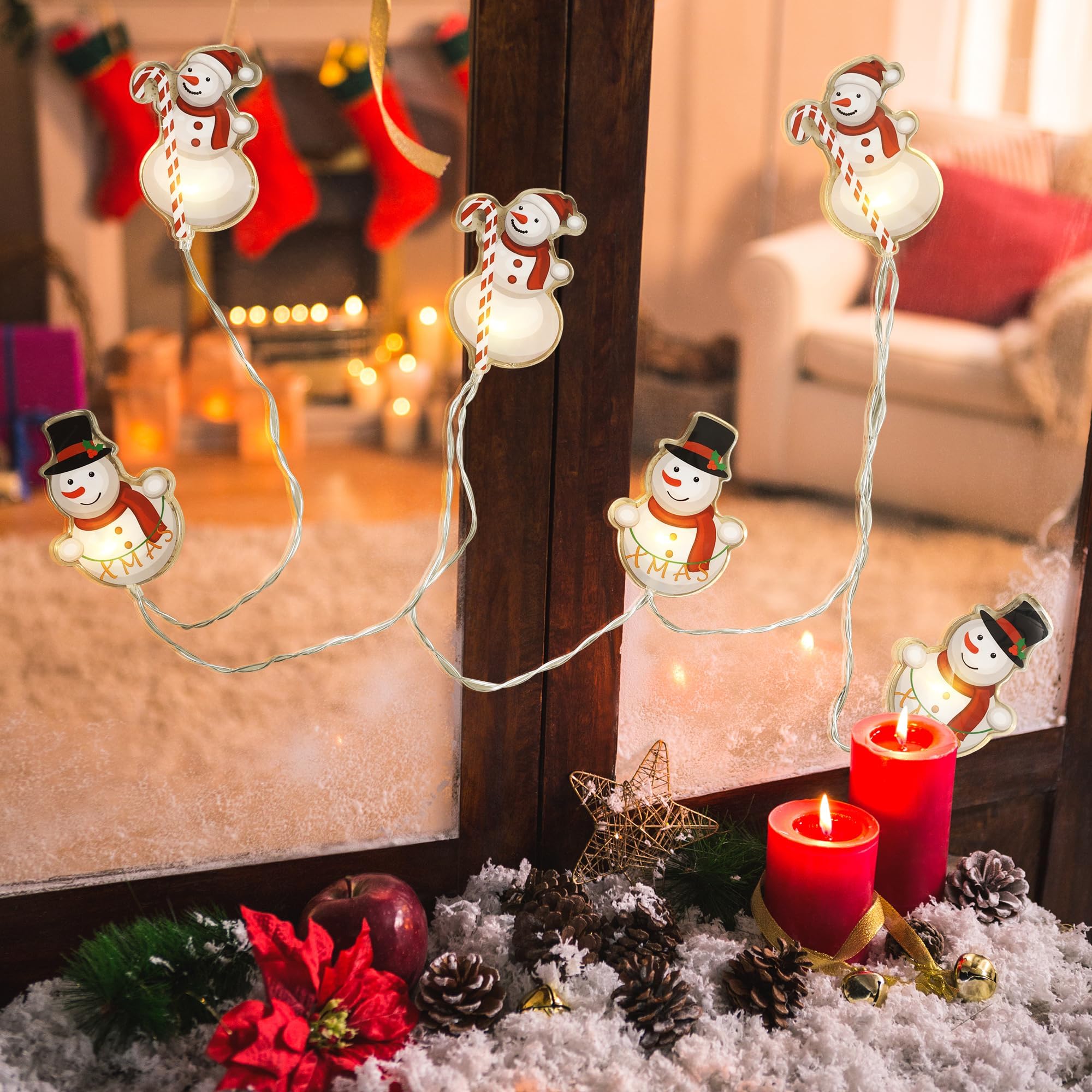 Amazon.com: FLAVCHARM Christmas String Lights 10ft 30LEDs Snowman Fairy ...