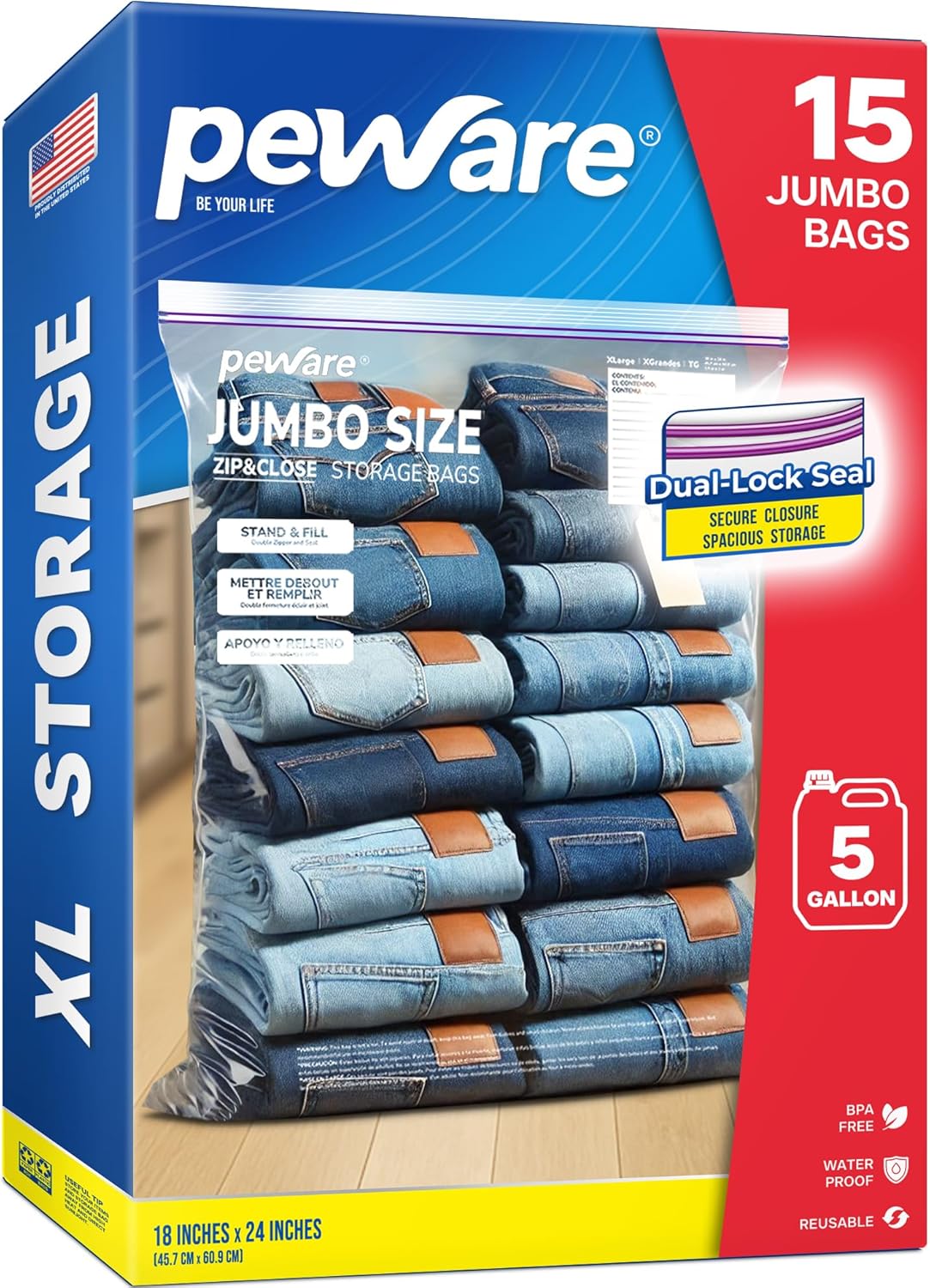 Amazon.com: Large Storage Bags, 18"x24" Jumbo Plastic Bag, BPA Free, 5 ...