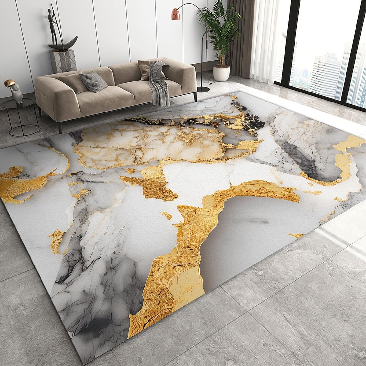 Amazon.com: White Gold Marble Art Area Rug for Bedroom Gold Grey Marble ...