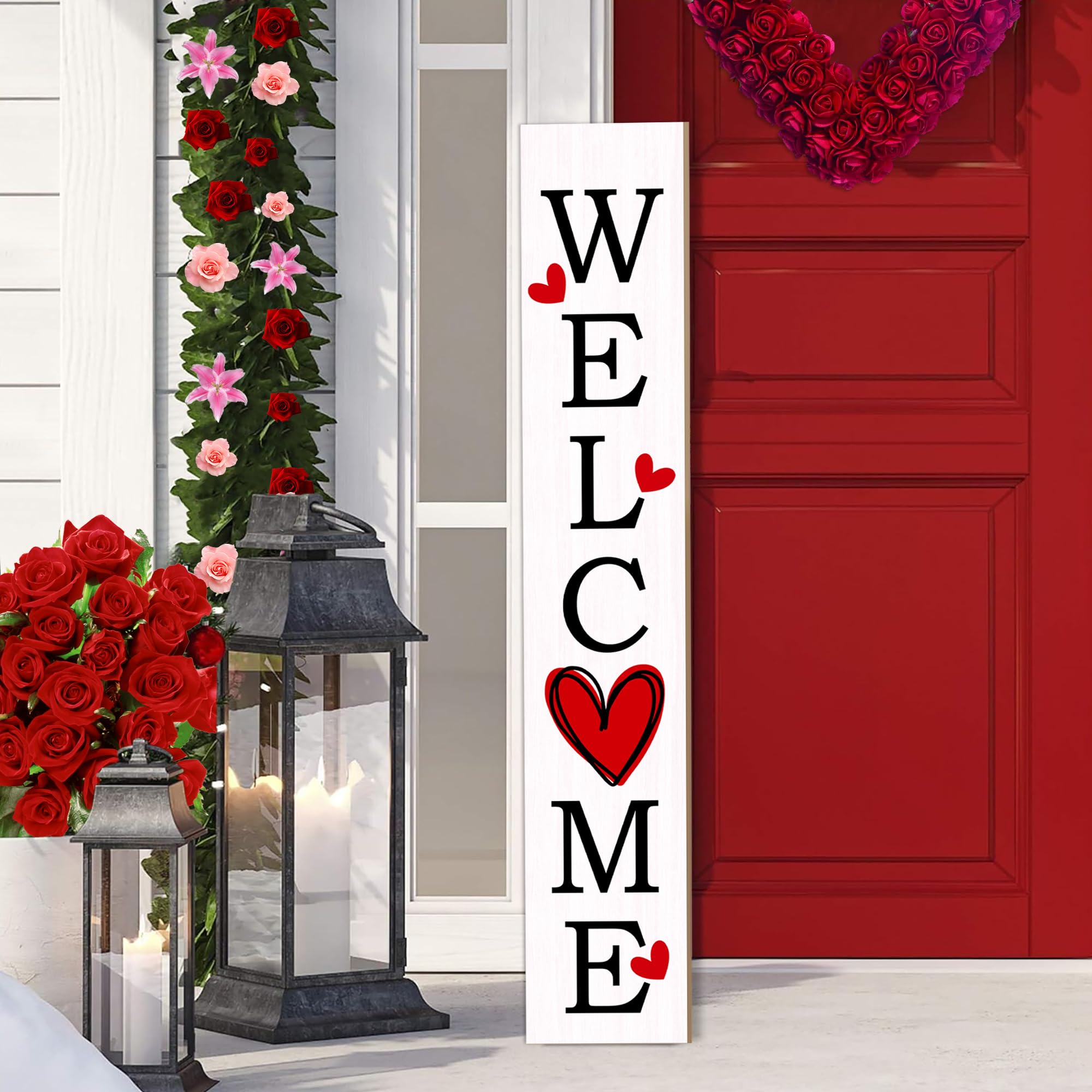 Valentine Day Vertical Porch Sign for Welcome Front Door Rustic Tall ...