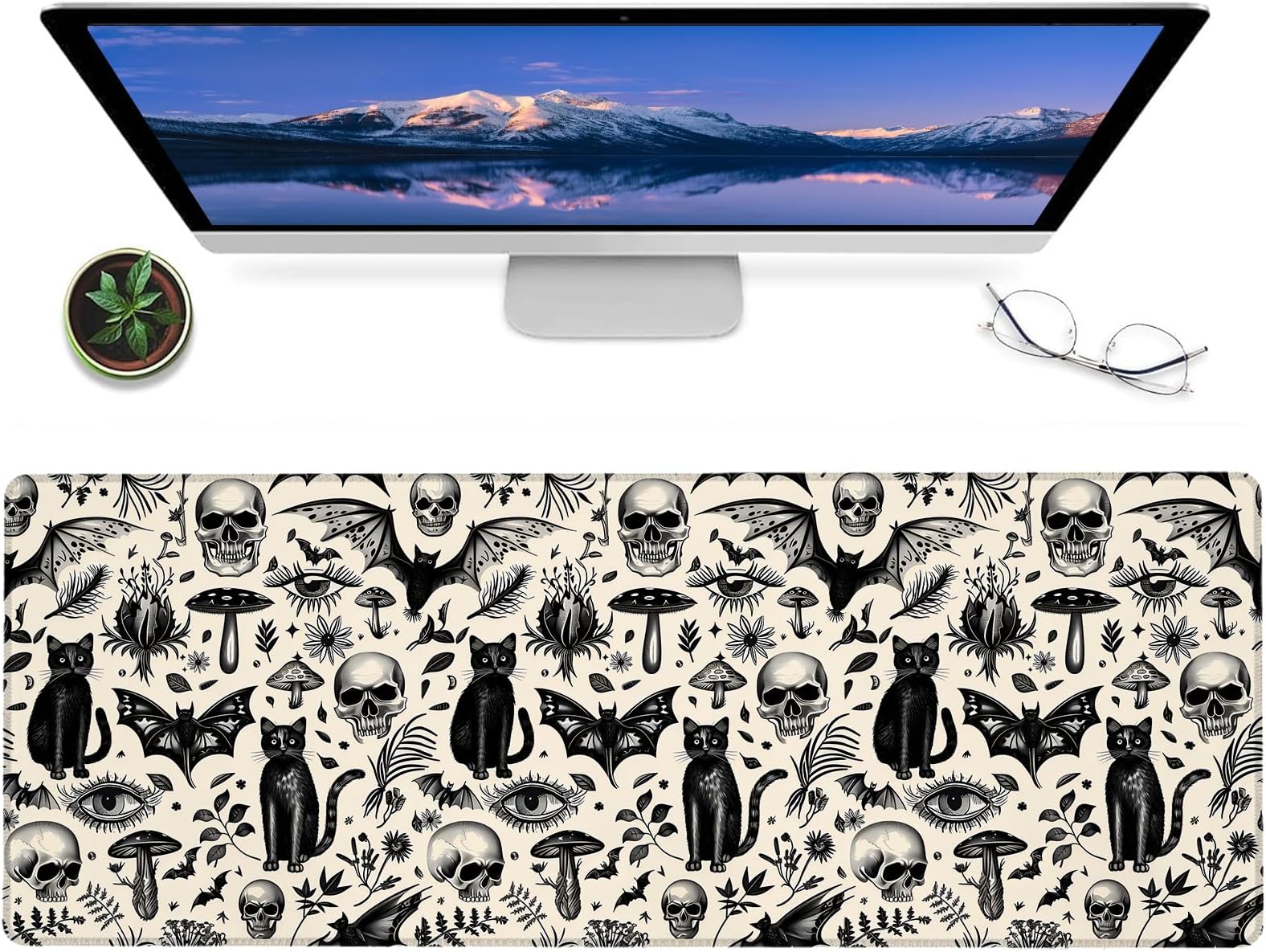 Amazon.com: ainori Gothic Cat and Skull Gaming Mouse Pad – 12x31.5in ...