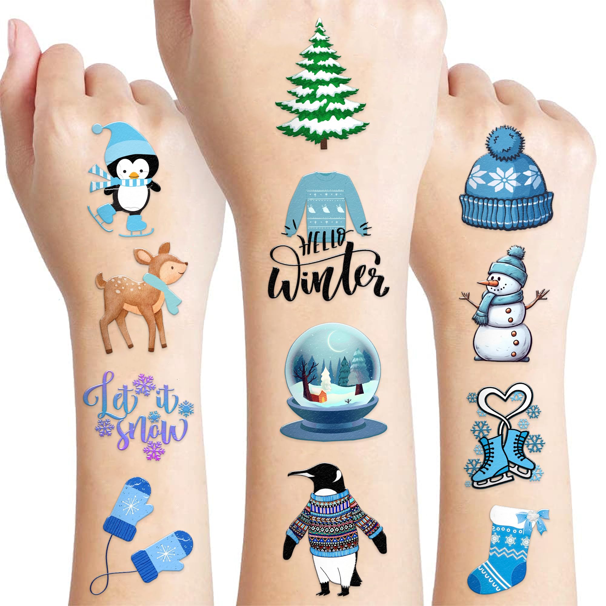 Amazon.com : 100 PCS Funny Blue Winter Temporary Tattoos Sticker ...