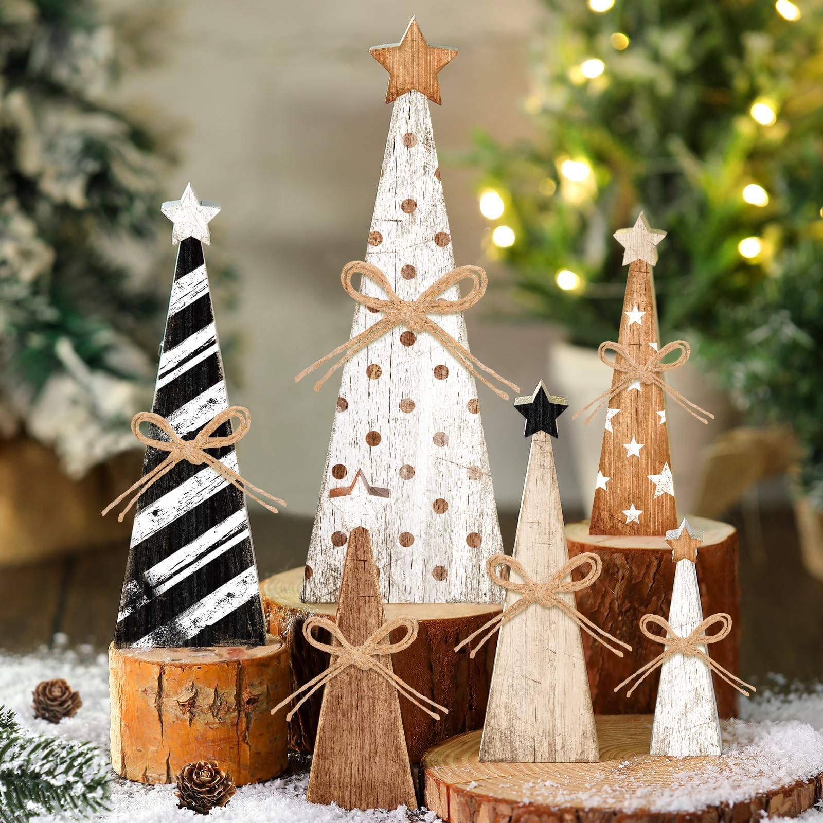 Amazon.com: Soaoo 3 Pcs Wooden Christmas Trees Tabletop Decoration ...