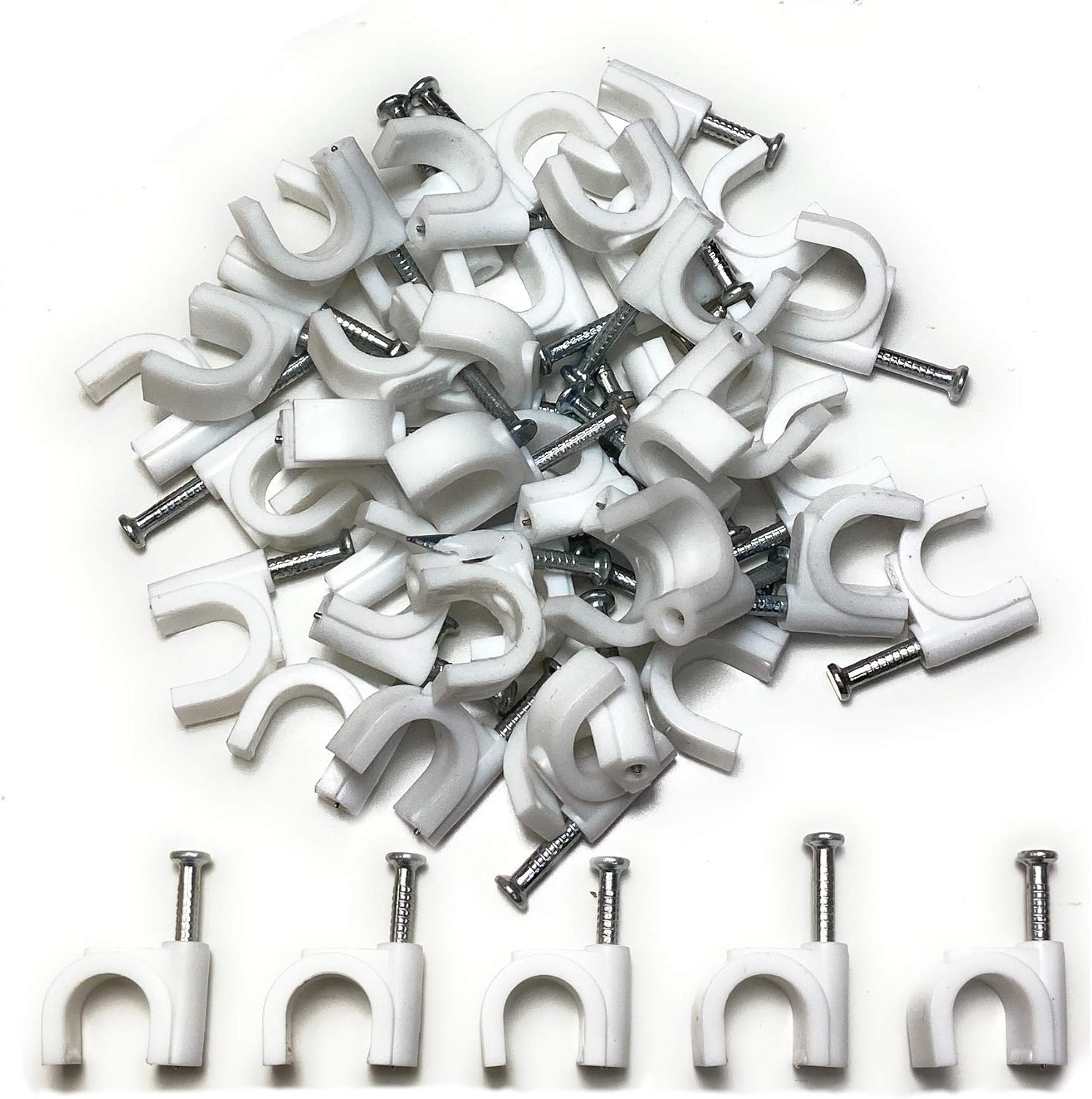 Round White Cable Clips 10mm with Fixing Nails - Packs of 100 : Amazon ...