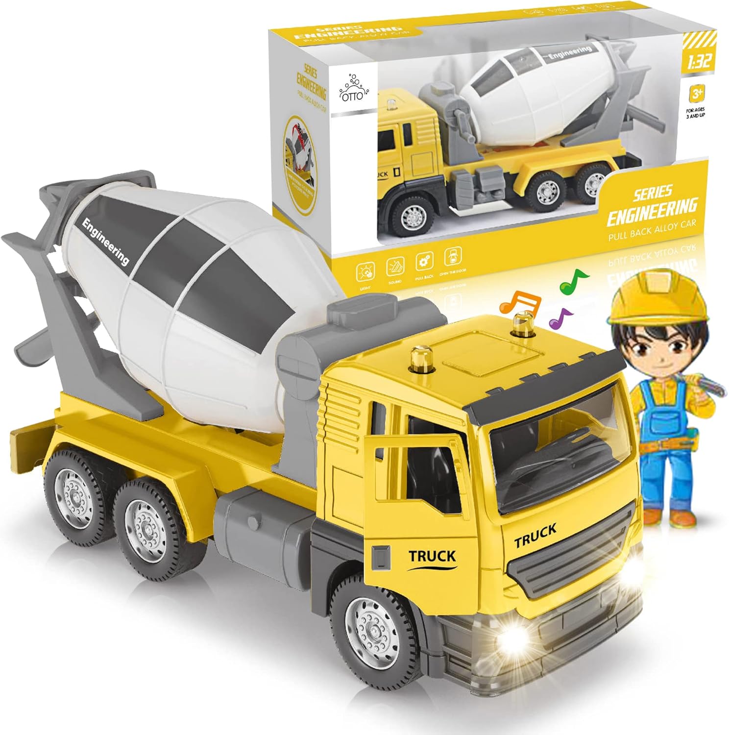 Amazon.com: Otto Mixer Truck, Pull-Back Metal Strong Mixer Truck, Doors ...