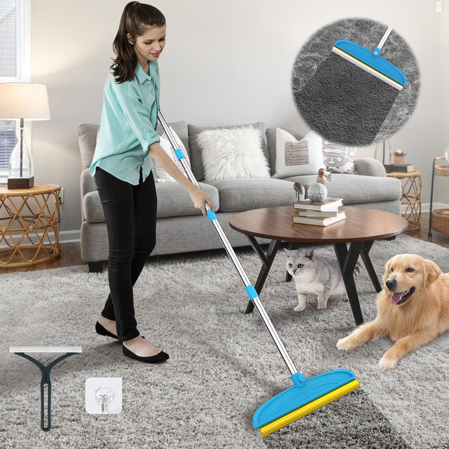 Amazon.com: WOSWOK Carpet Rake for Dog Hair Remover: 2 in 1 Reusable ...