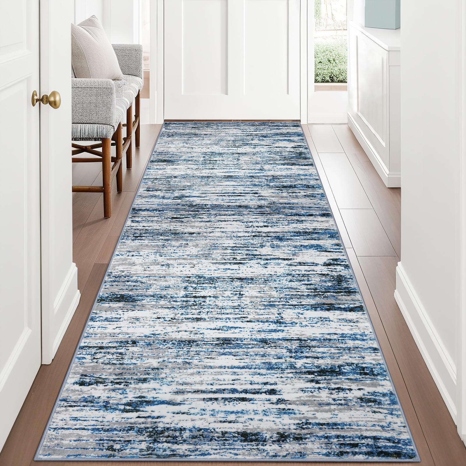 Amazon.com: Lansny Modern Abstract Runner Rug 3x8, Grey Blue White ...