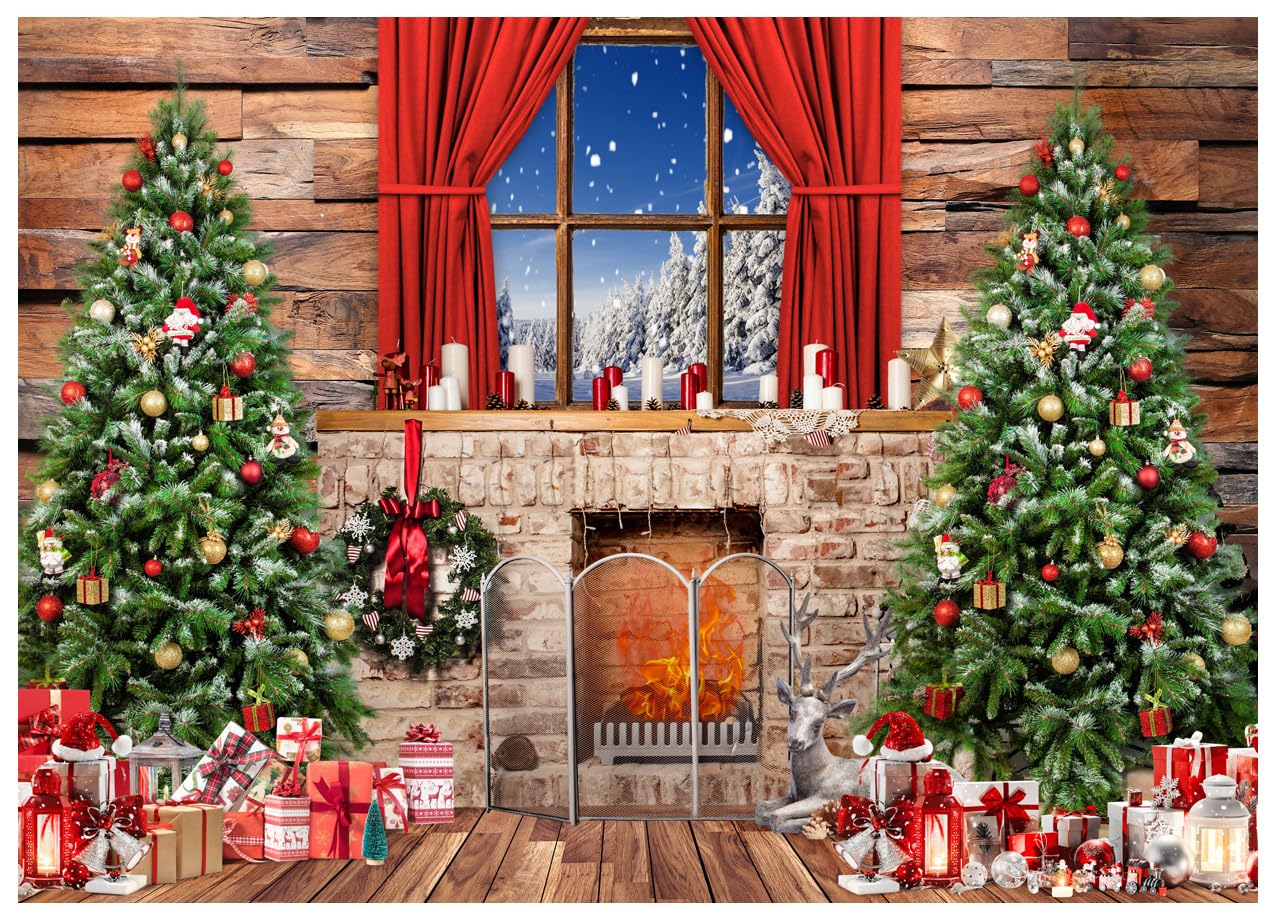 AIIKES 7x5FT Christmas Backdrop Christmas Fireplace Backdrops for ...