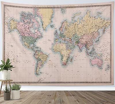 Old World Map Tapestry, Vintage World Map Geographical Distribution ...