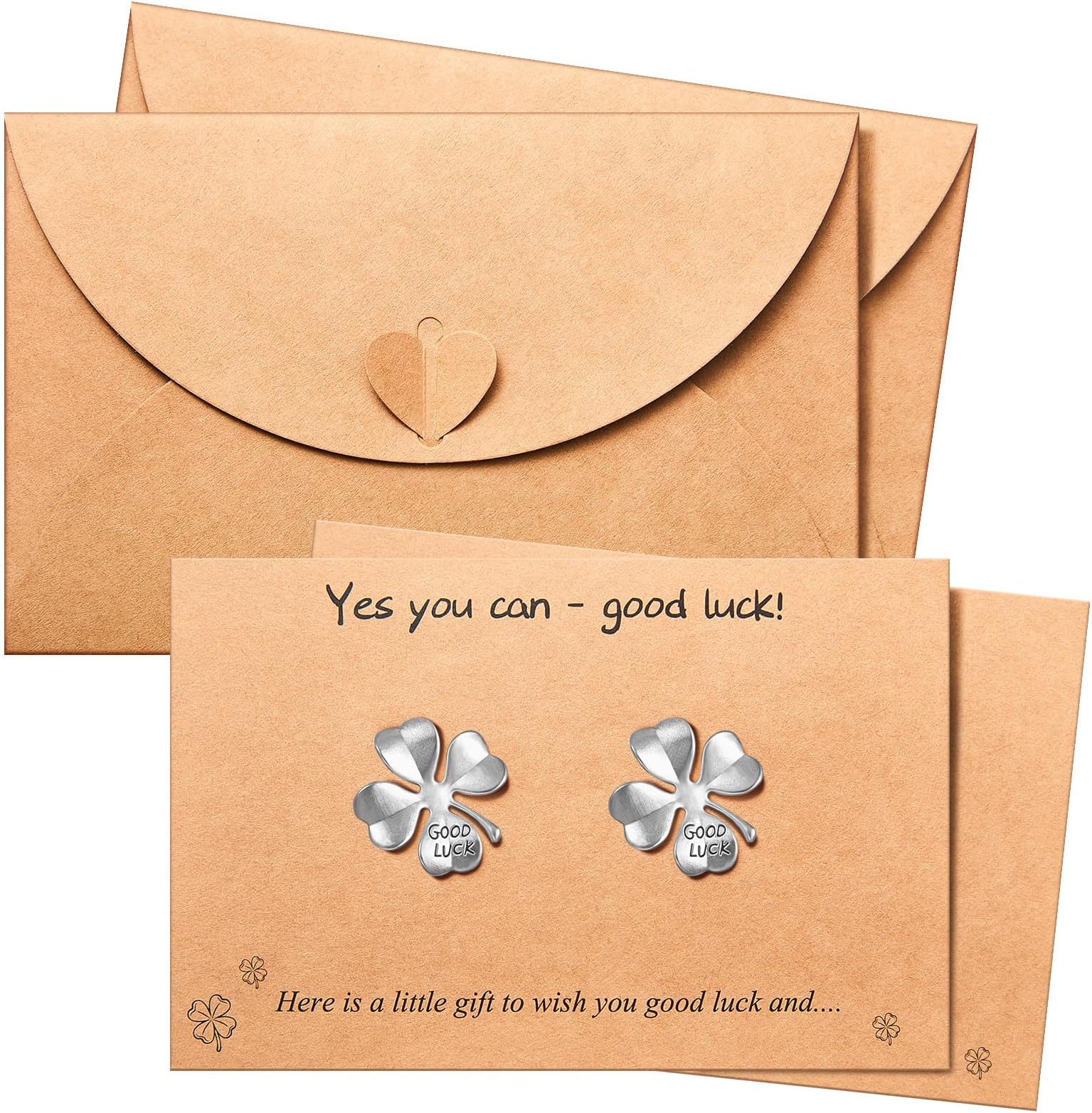 2 Set Good Luck Card Brown Kraft Good Luck Card with Four Leaf Clover ...
