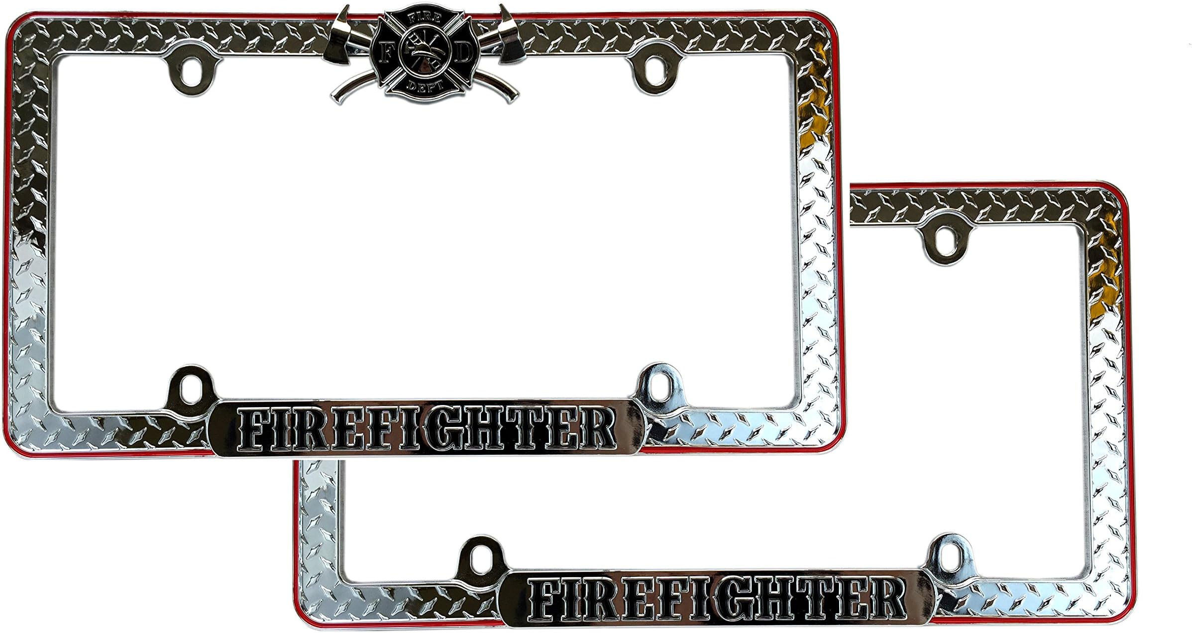 Amazon.com: Premium Firefighter Diamond Metal License Plate Frame Cover ...