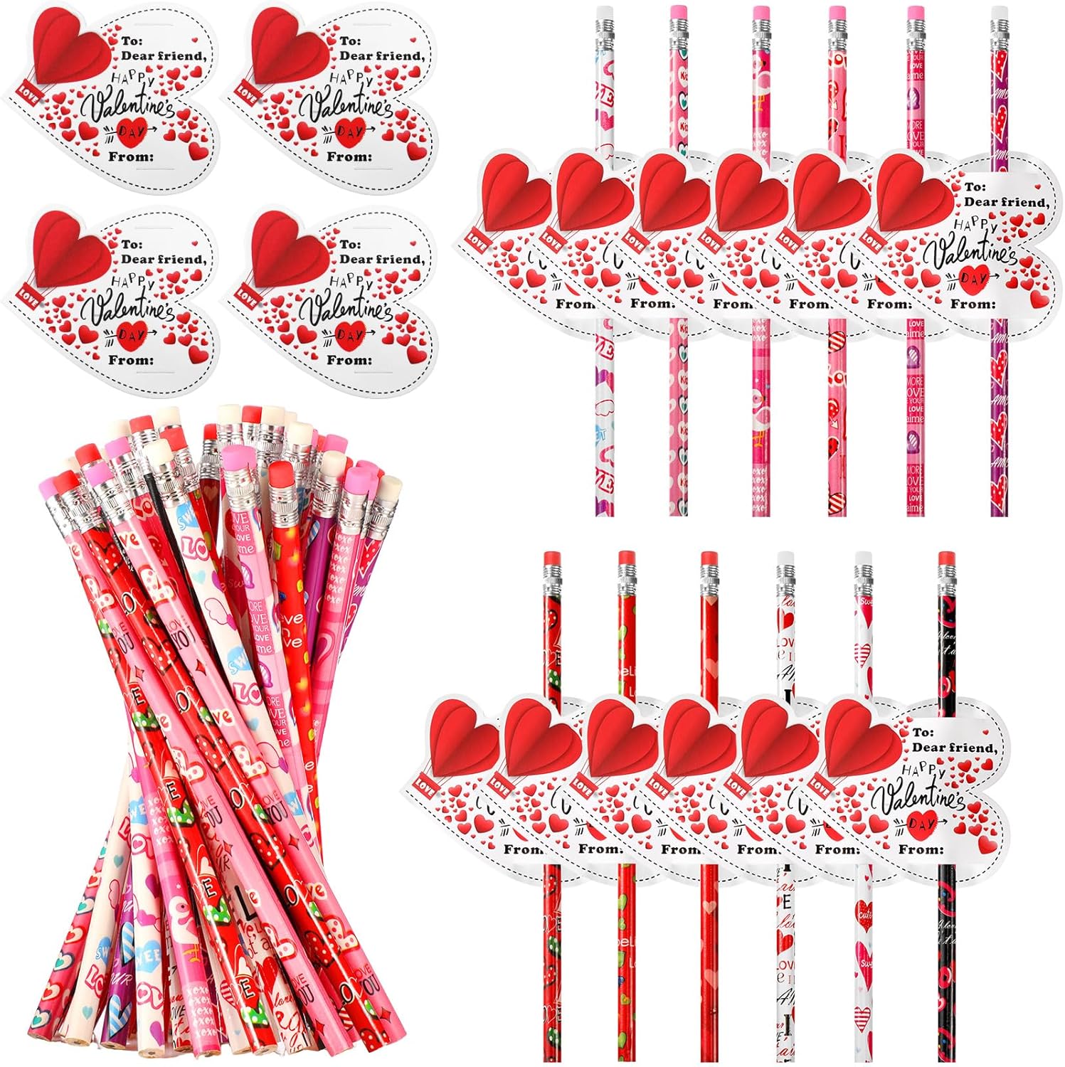 Amazon.com: ReliThick 50 Pcs Valentines Pencils Cross Through Heart ...